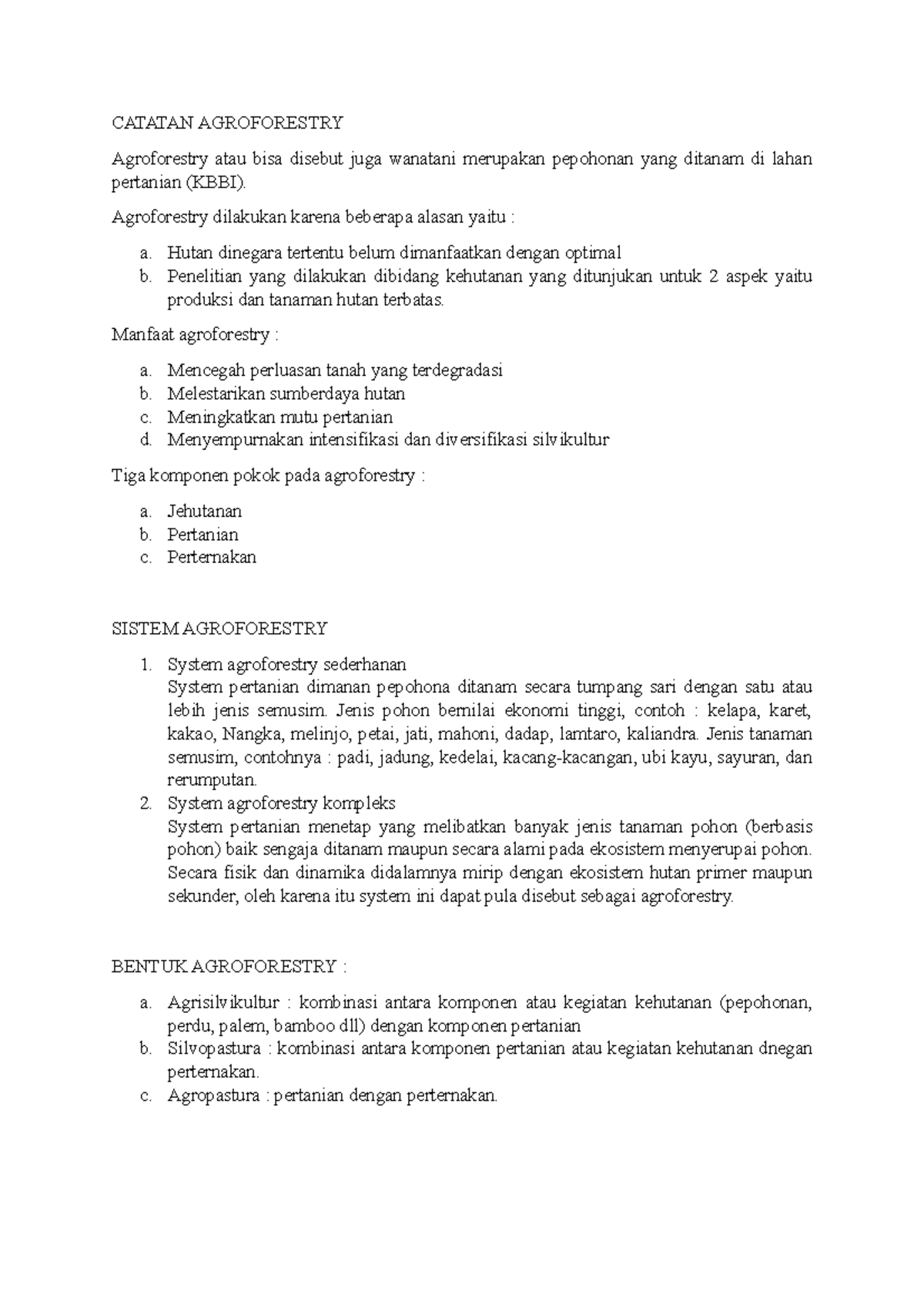 09 Catatan Agroforestry - CATATAN AGROFORESTRY Agroforestry atau bisa ...