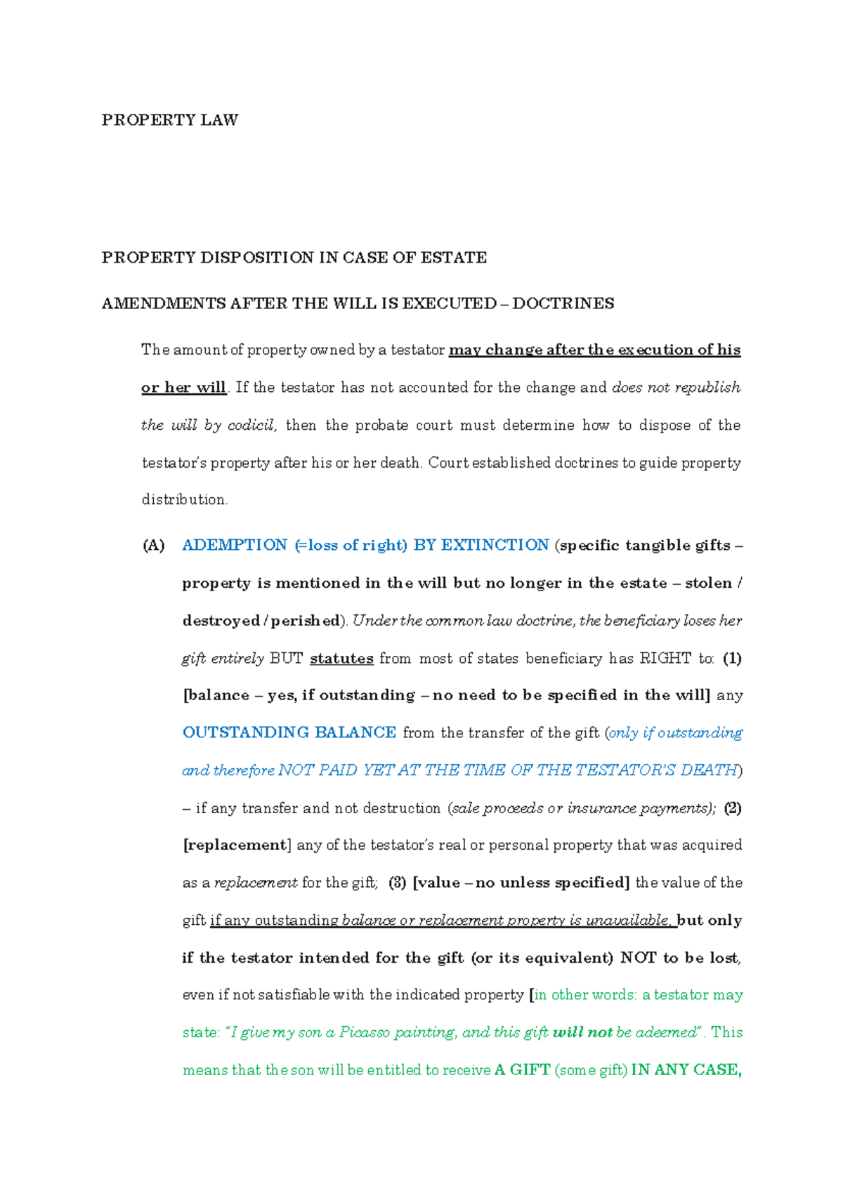 Property - Disposition OF Estate - outline w class notes - Deprecated ...