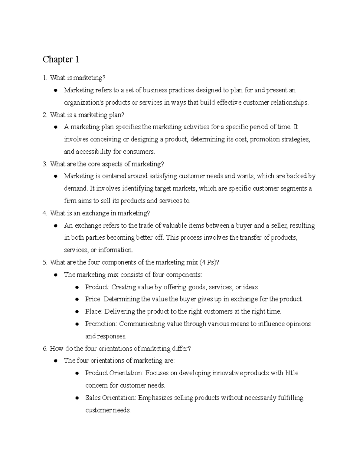 Chapter 1 - notes - Chapter 1 What is marketing? Marketing refers to a ...
