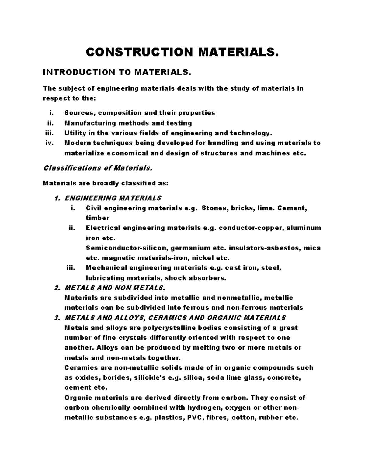 Diploma YEAR 1 Construction Materials Notes - CONSTRUCTION MATERIALS ...