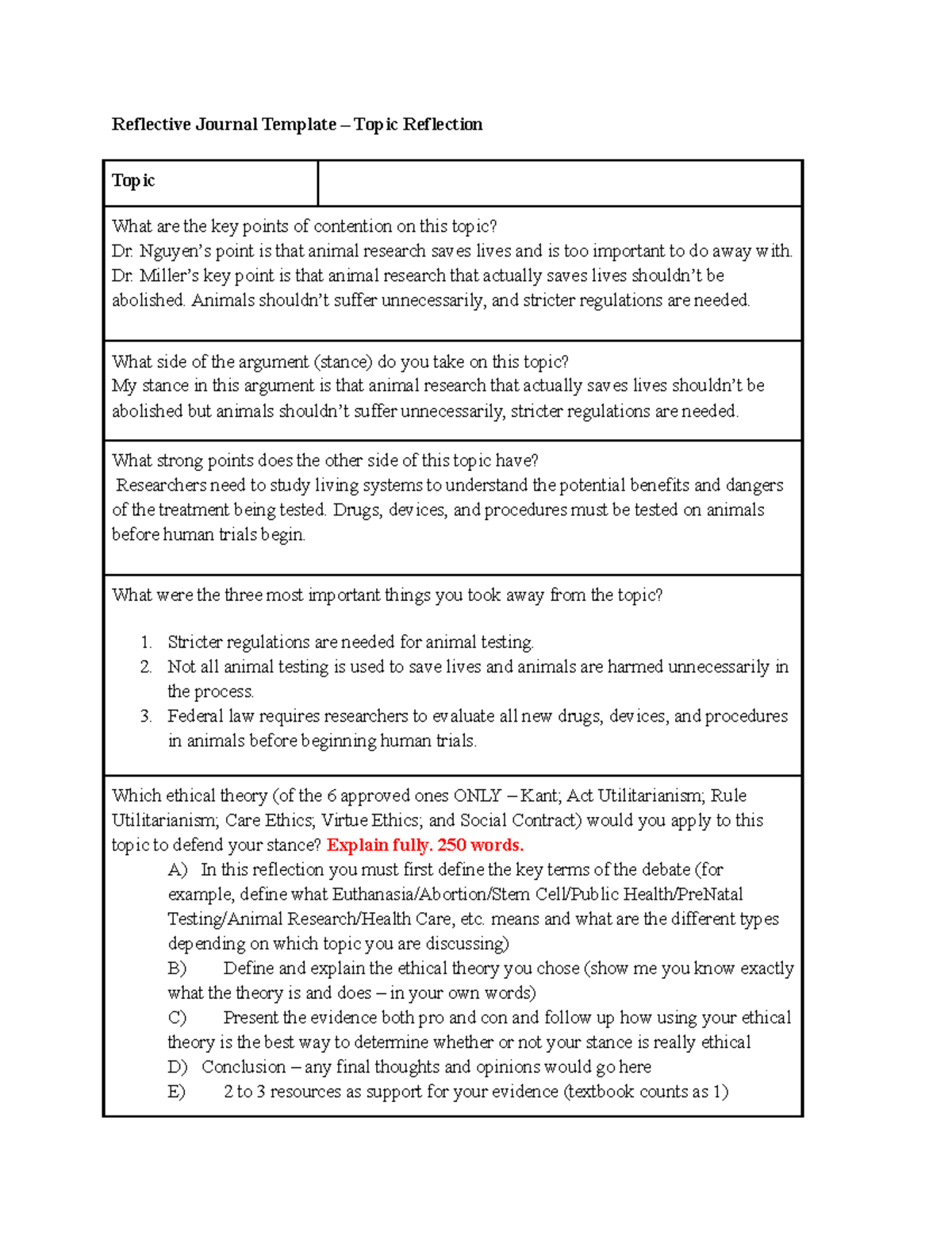 PHIL 434 - Animal Research Scenario and Reflection - Reflective Journal ...