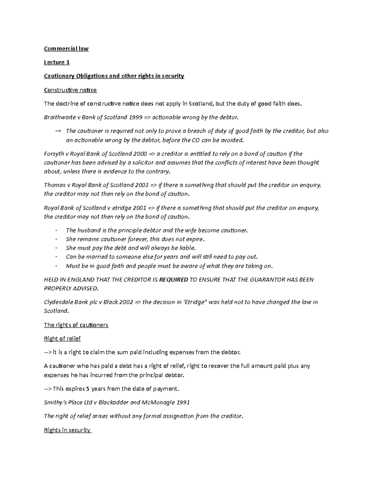 Topic 6 - Constructive Notice - Commercial law Lecture 3 Cautionary ...