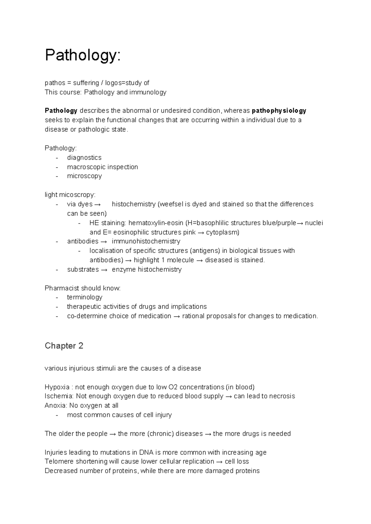 Pathology summary - Pathology: pathos = suffering / logos=study of This ...