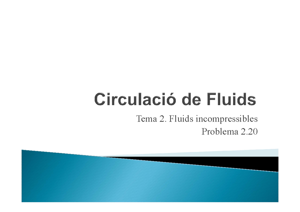 Problema 2 20 - Resolucuo exercici examen - Tema 2. Fluids incompressibles Problema 2. Problema ...