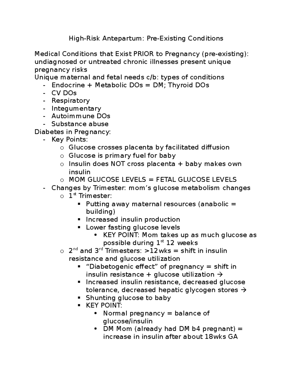 Pre-Existing Conditions High Risk Pregnancy Notes - High-Risk ...
