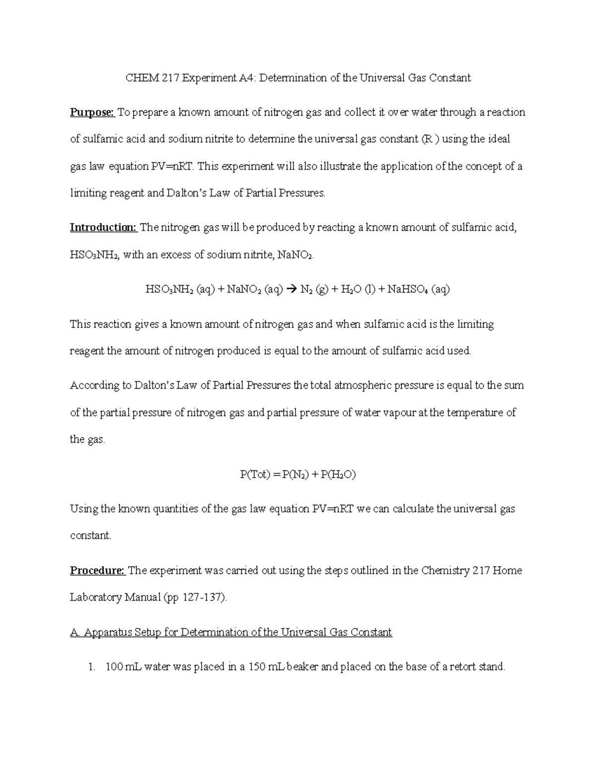 CHEM 217 Experiment A4 - This experiment will also illustrate the ...