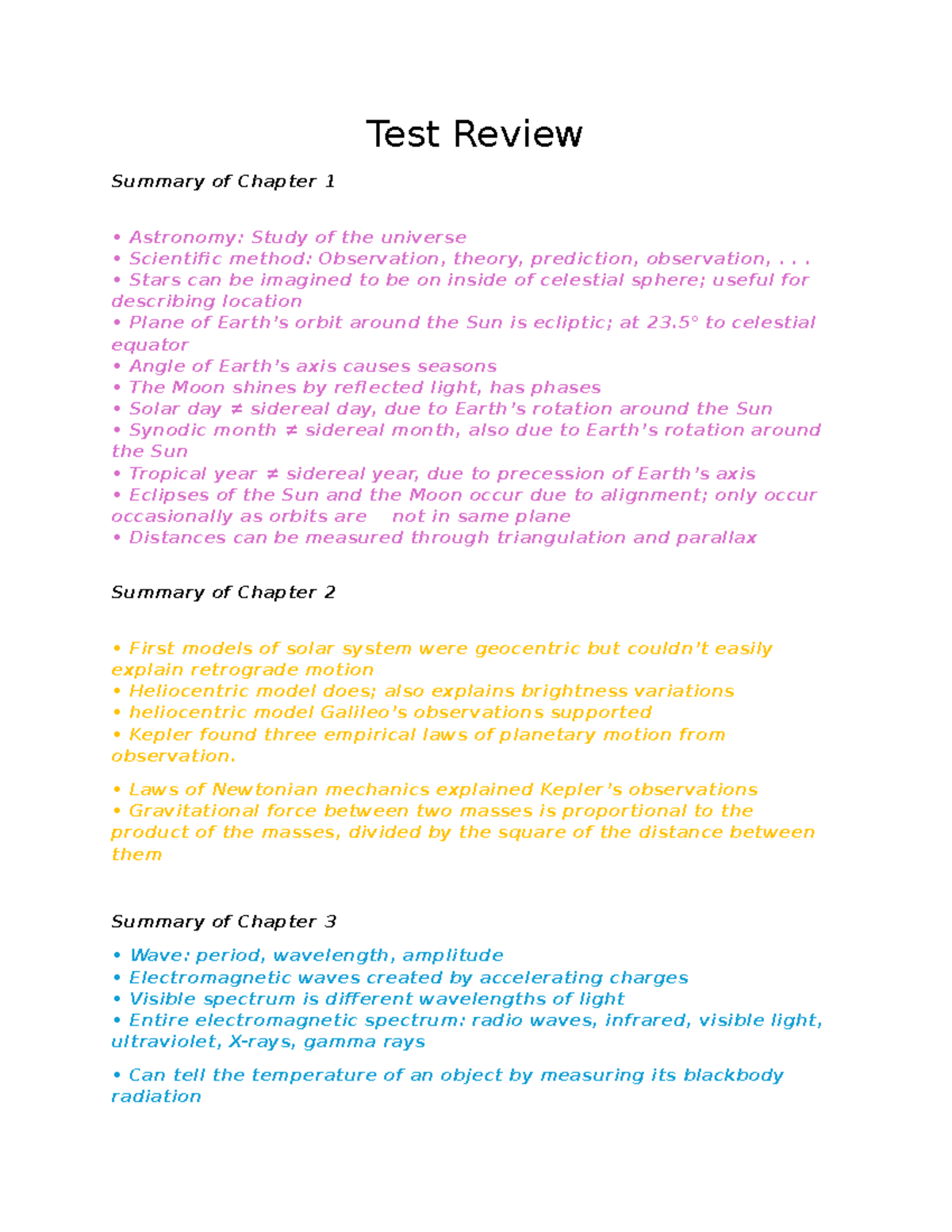 Test Review - This is summaries of stars and galaxies. - Test Review ...