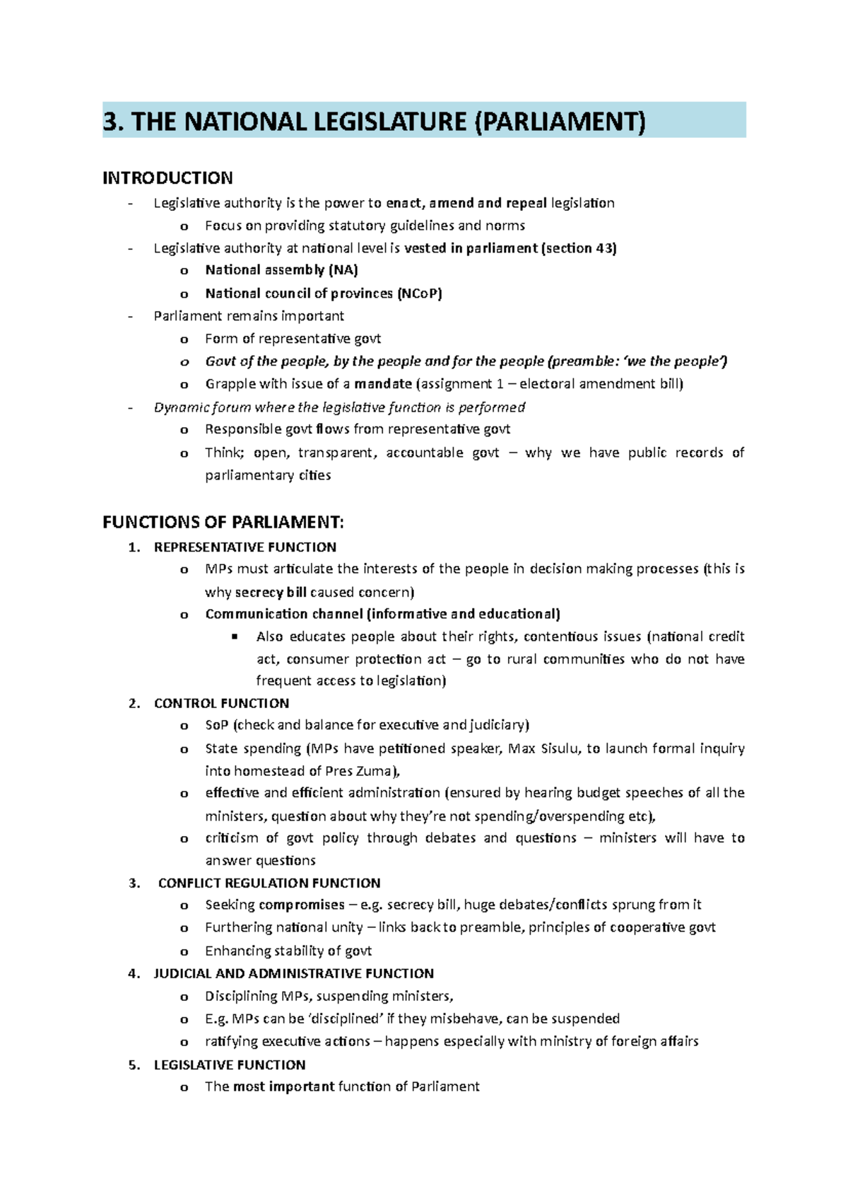(B3) The National Legislature - 3. THE NATIONAL LEGISLATURE (PARLIAMENT ...