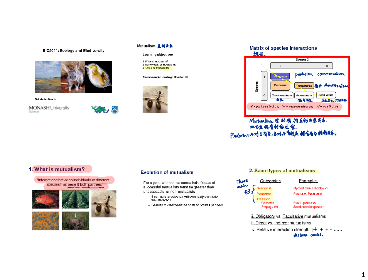 BIO2011 Lecture 15 6spp - Mutualism BIO2011: Ecology and Biodiversity ...