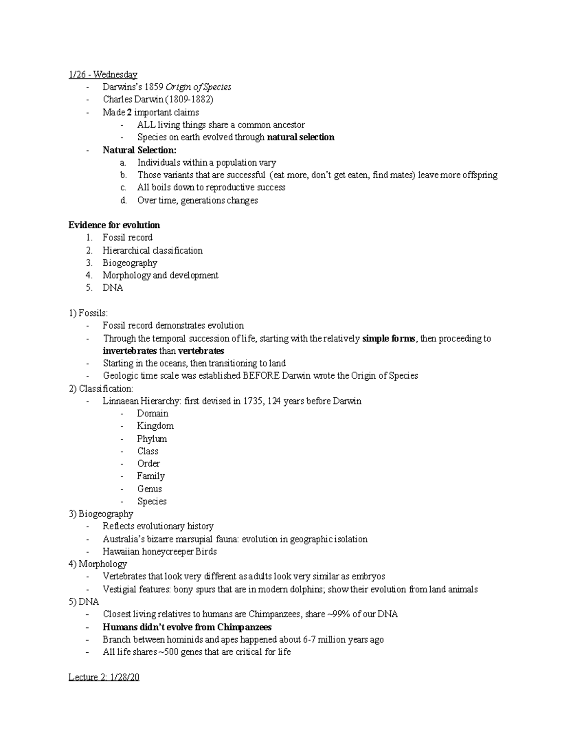 Geosci 110 Lectures - 1/26 - Wednesday - Darwins’s 1859 Origin of ...