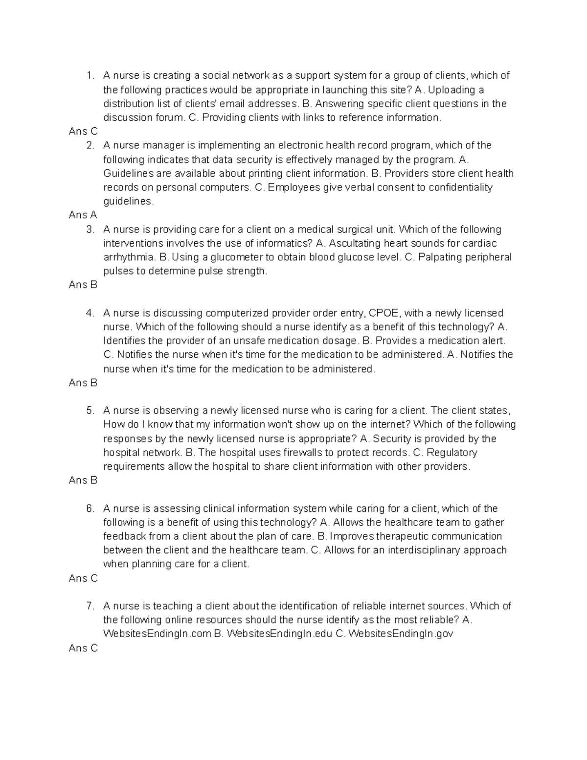 Ati practice exam questions - A nurse is creating a social network as a ...
