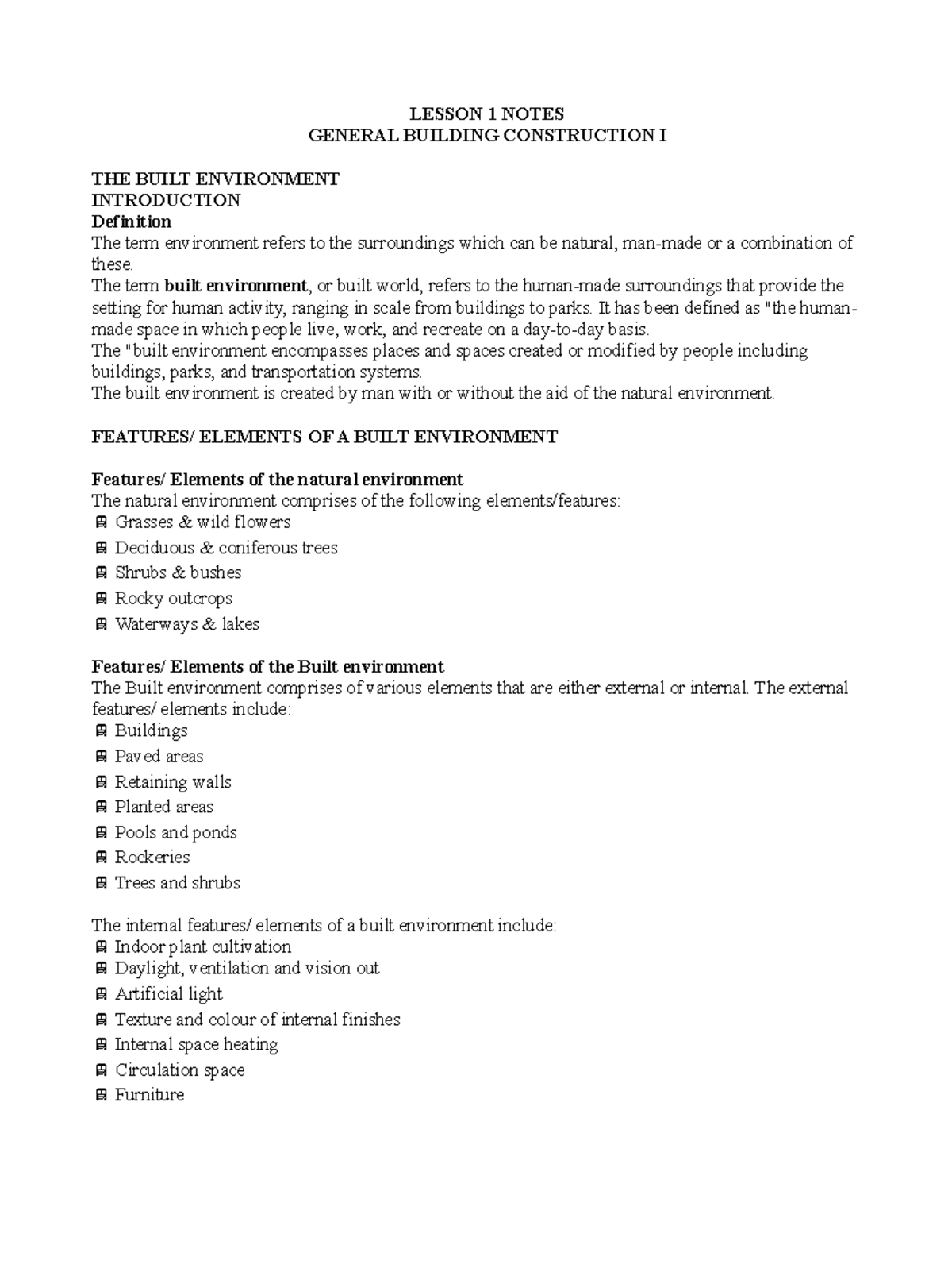 Lesson Notes for General Building Construction - LESSON 1 NOTES GENERAL ...