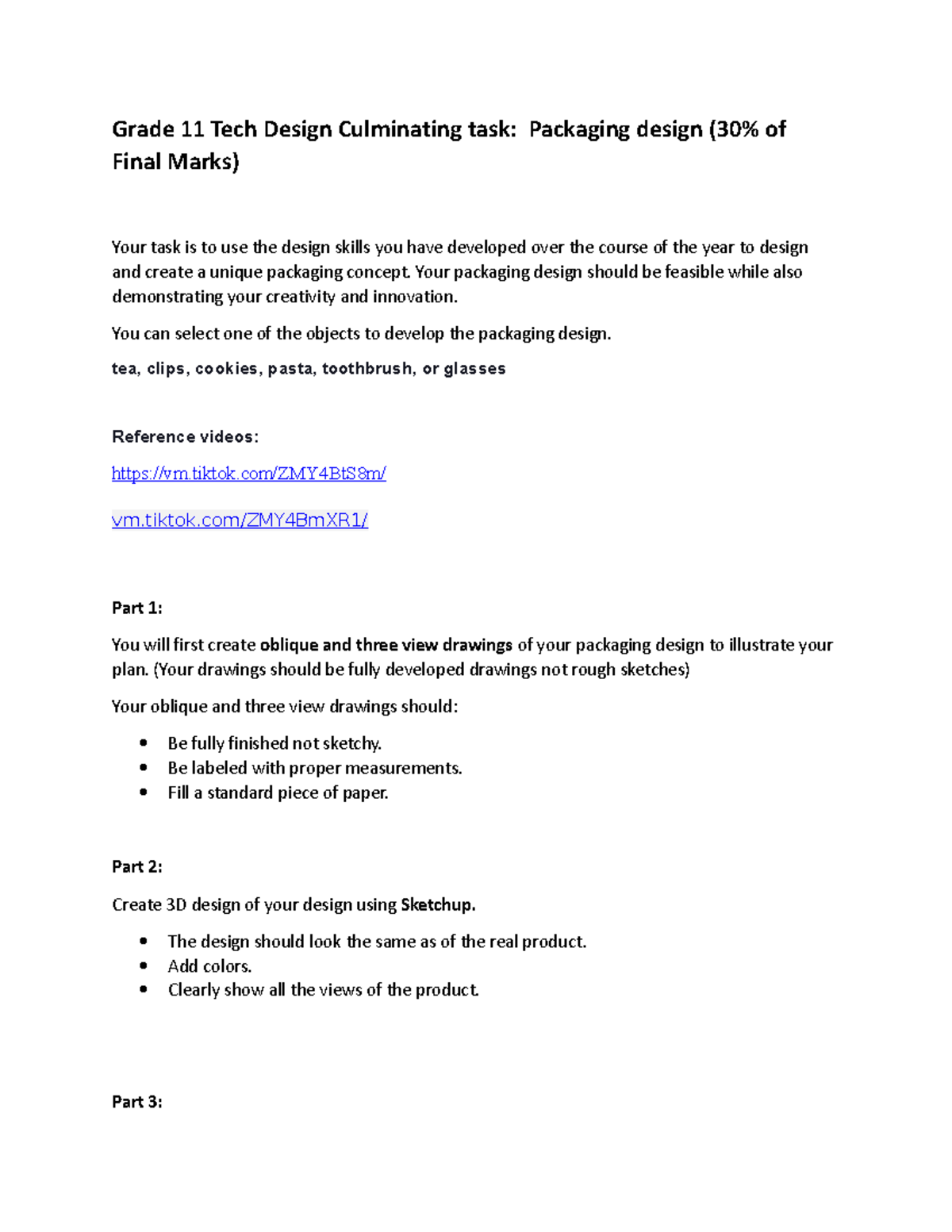 Grade 11 Tech Design Culminating task - Your packaging design should be ...