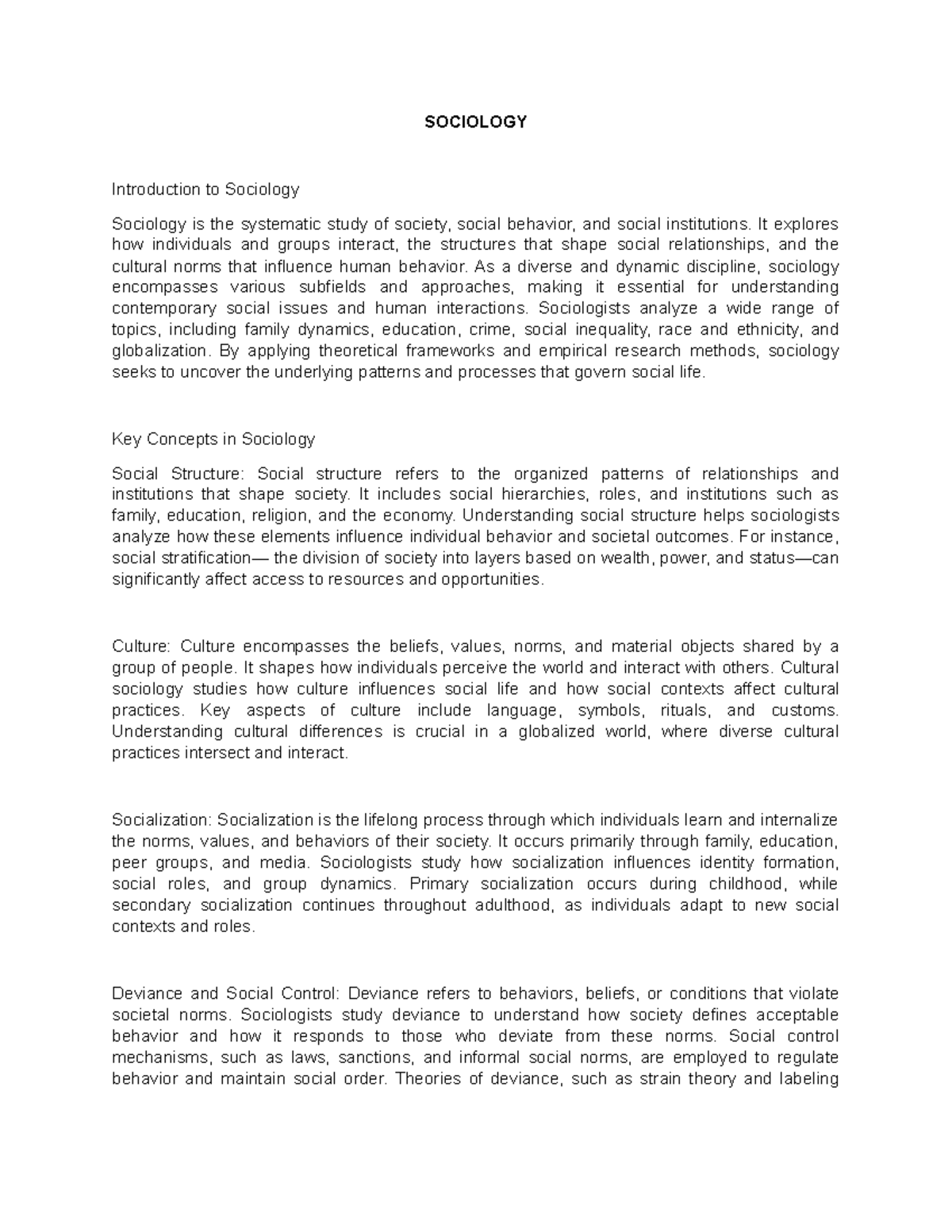Sociology - It explores how individuals and groups interact, the ...