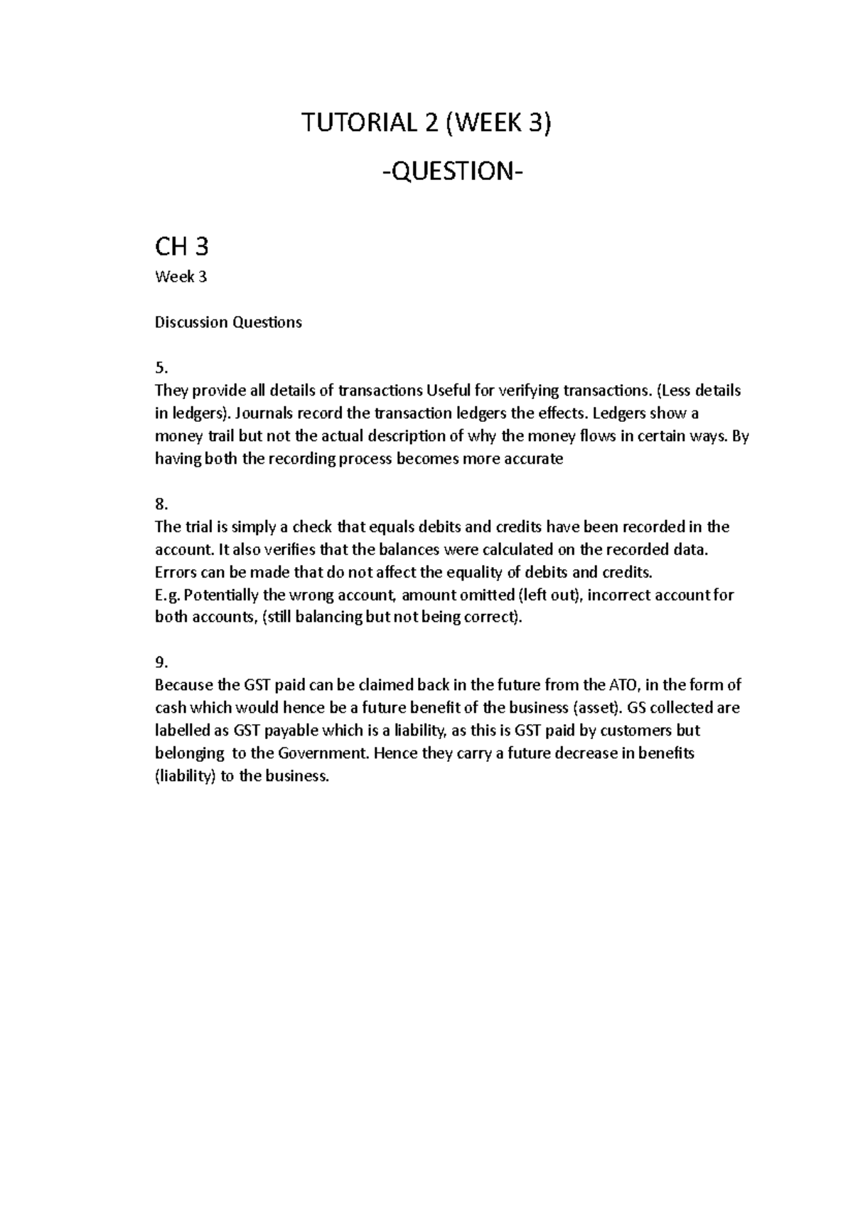 Tutorial 2 Homework HAND IN - FINA 1101 - TUTORIAL 2 (WEEK 3) -QUESTION ...