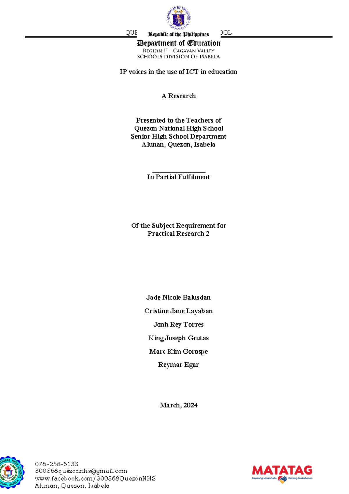 IP Voice In The Use Of ICT In Education 01 - QUEZON NATIONAL HIGH ...