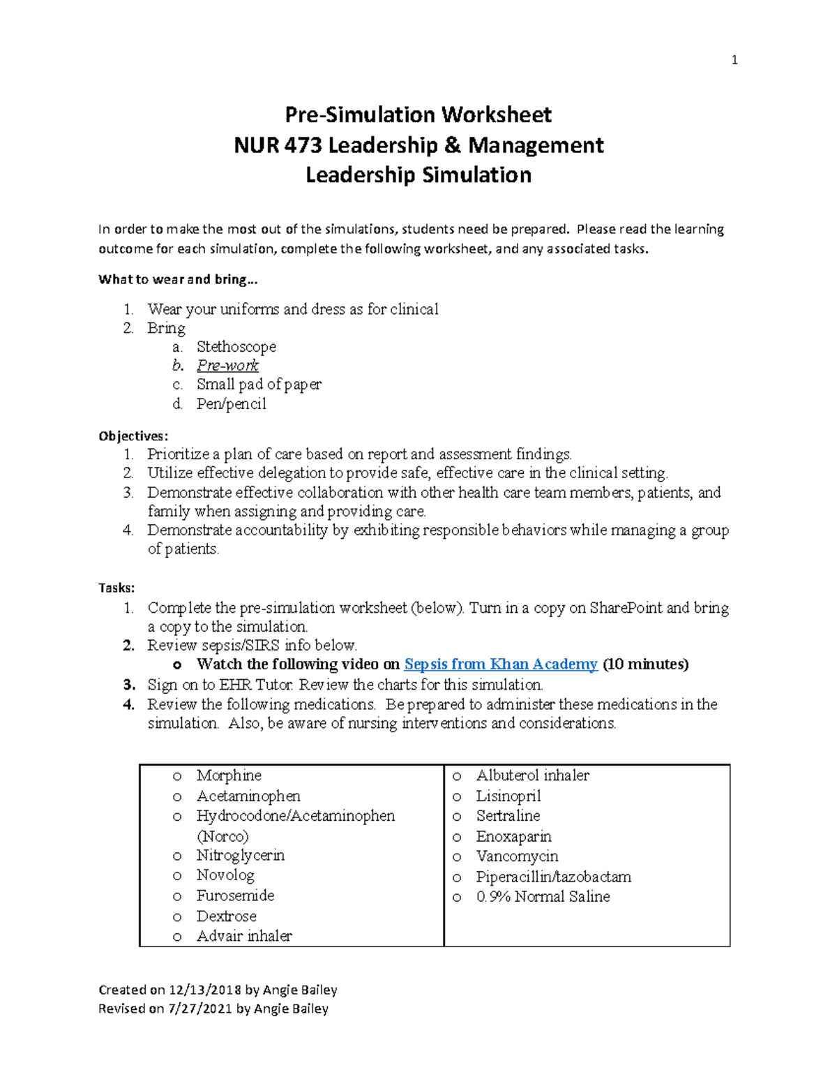 473 Prioritization Pre Work - Pre-Simulation Worksheet NUR 473 ...