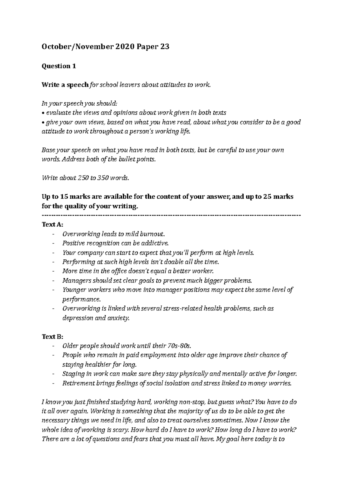 Directed writing : Composition - October/November 2020 Paper 23 ...