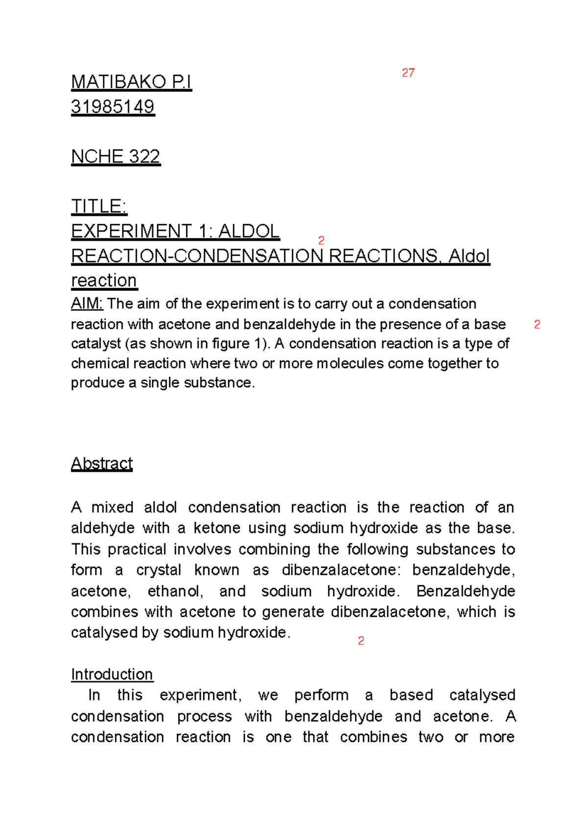 Practical 1 Copy - MATIBAKO P 31985149 NCHE 322 TITLE: EXPERIMENT 1 ...
