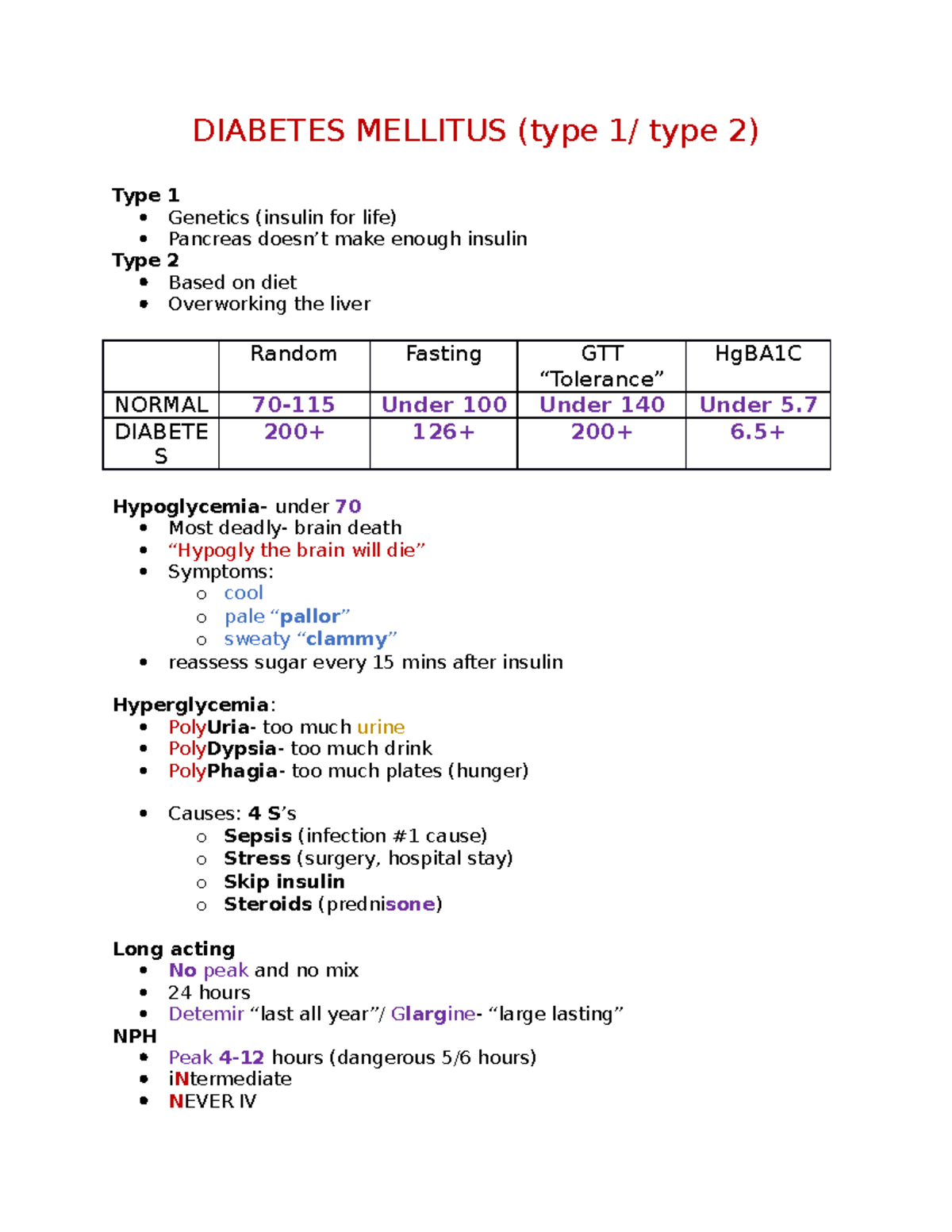 Diabetes Mellitus - week 1 - DIABETES MELLITUS (type 1/ type 2) Type 1 ...