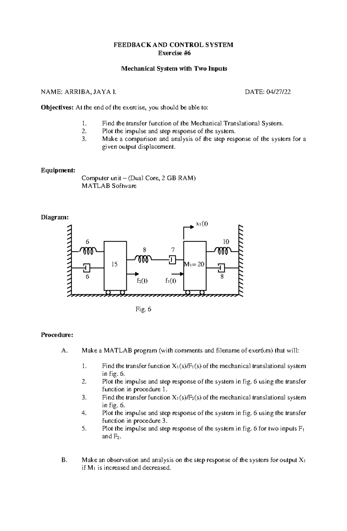 Electronics Laboratory Fig 6 F 1 t X 1 t 6 6 15 8 7 M 1 20 10