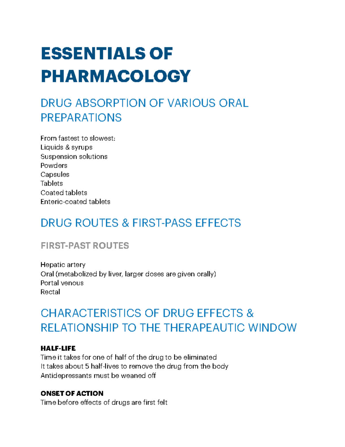 Module 5 - ESSENTIALS OF PHARMACOLOGY DRUG ABSORPTION OF VARIOUS ORAL ...