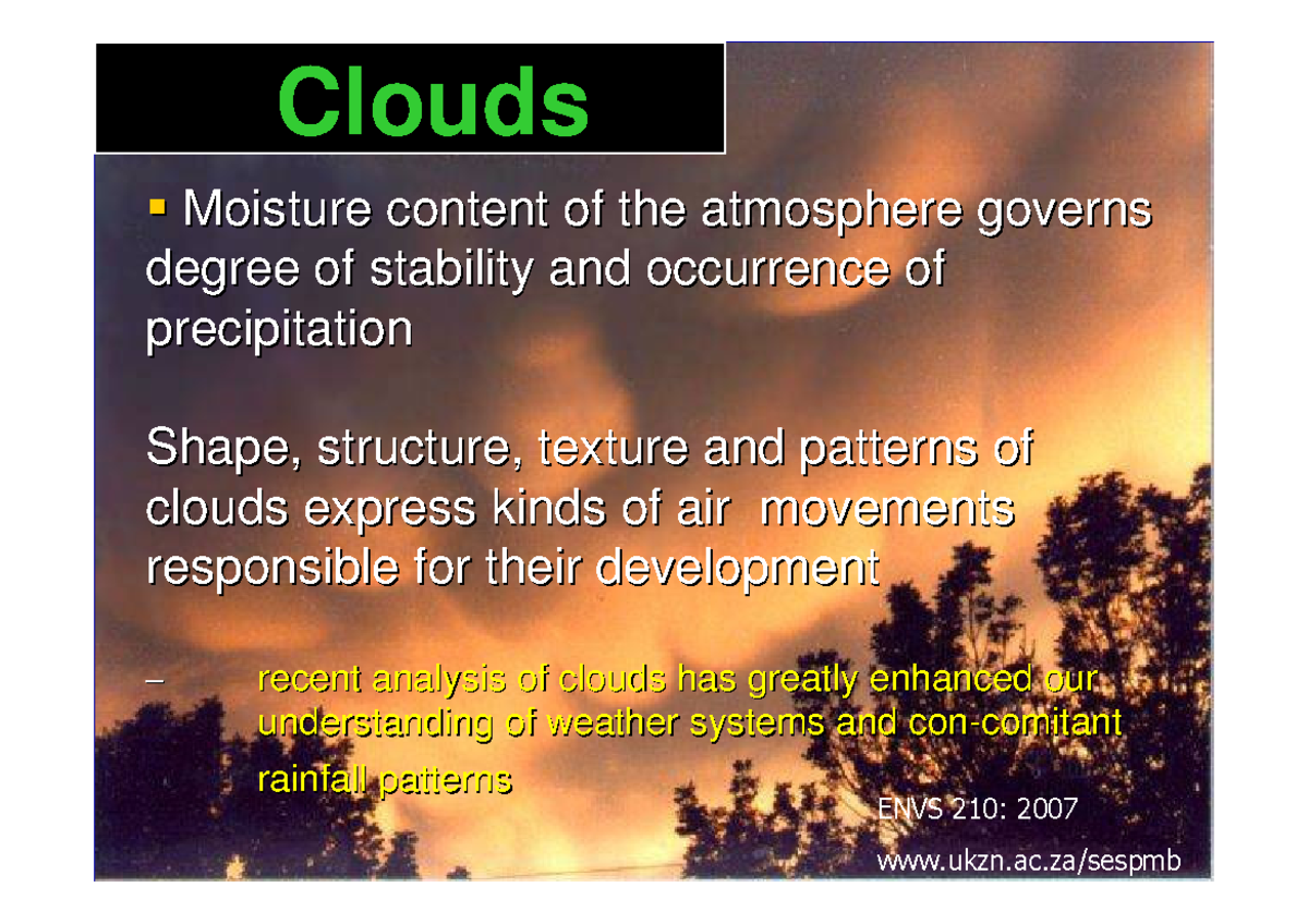 ENVS 210 Weather and Climate lecture presentation clouds - CloudsClouds ...