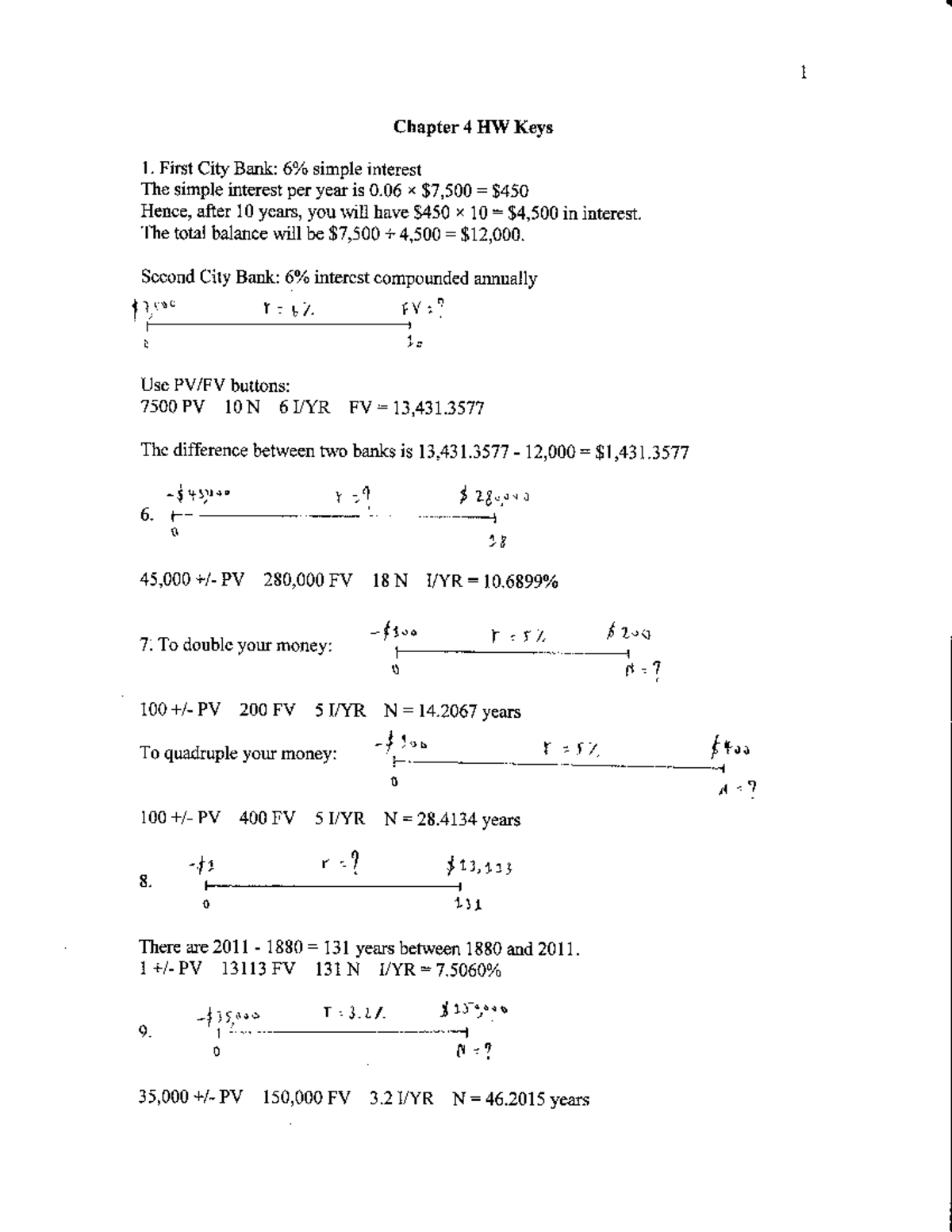 Chapters 4 and 5 HW Keys 8ed - Chapter 4 IfW Keys 1 Bank 6% simpleinterest Thesimpleinterestper ...