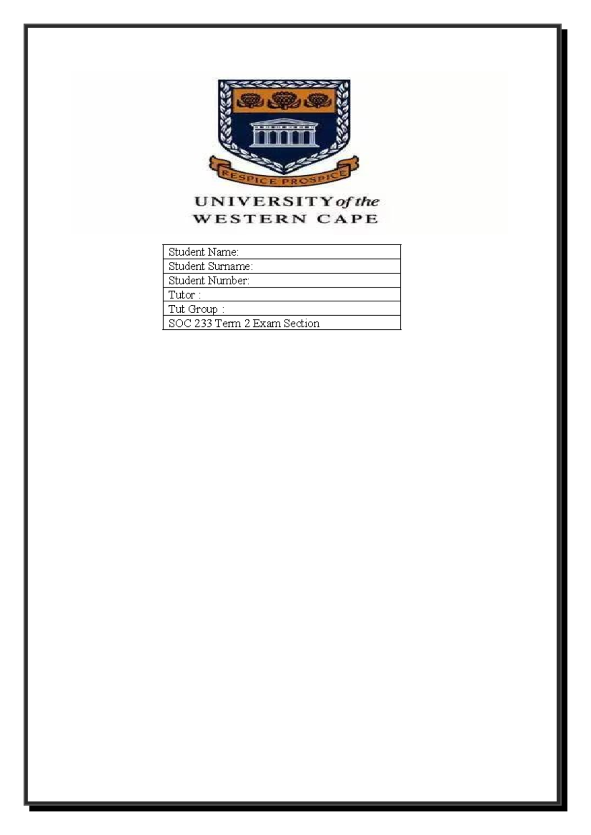 SOC233 Cover PAGE - SOC322 - Student Name: Student Surname: Student ...