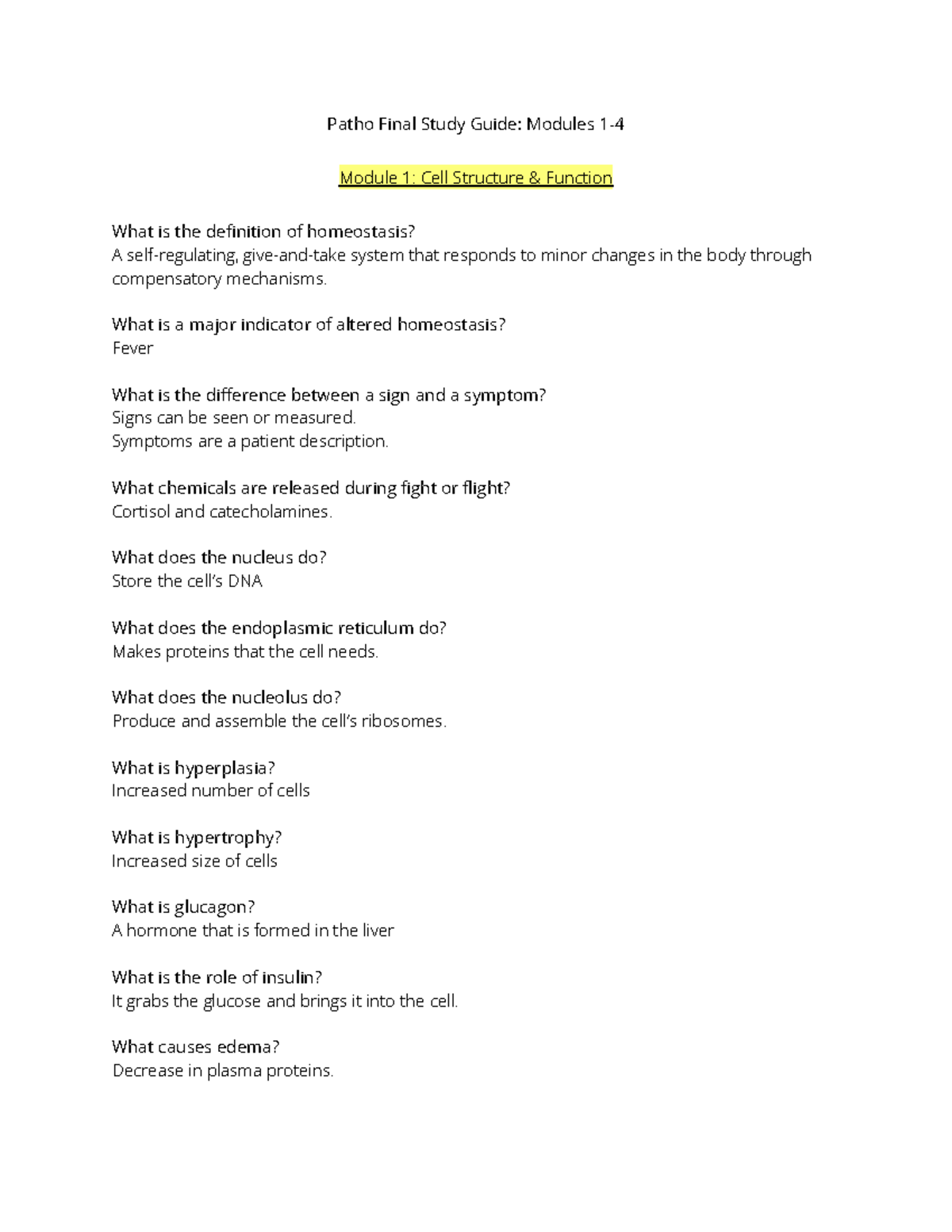 Patho Final Study Guide: Modules 1-3 - Studocu