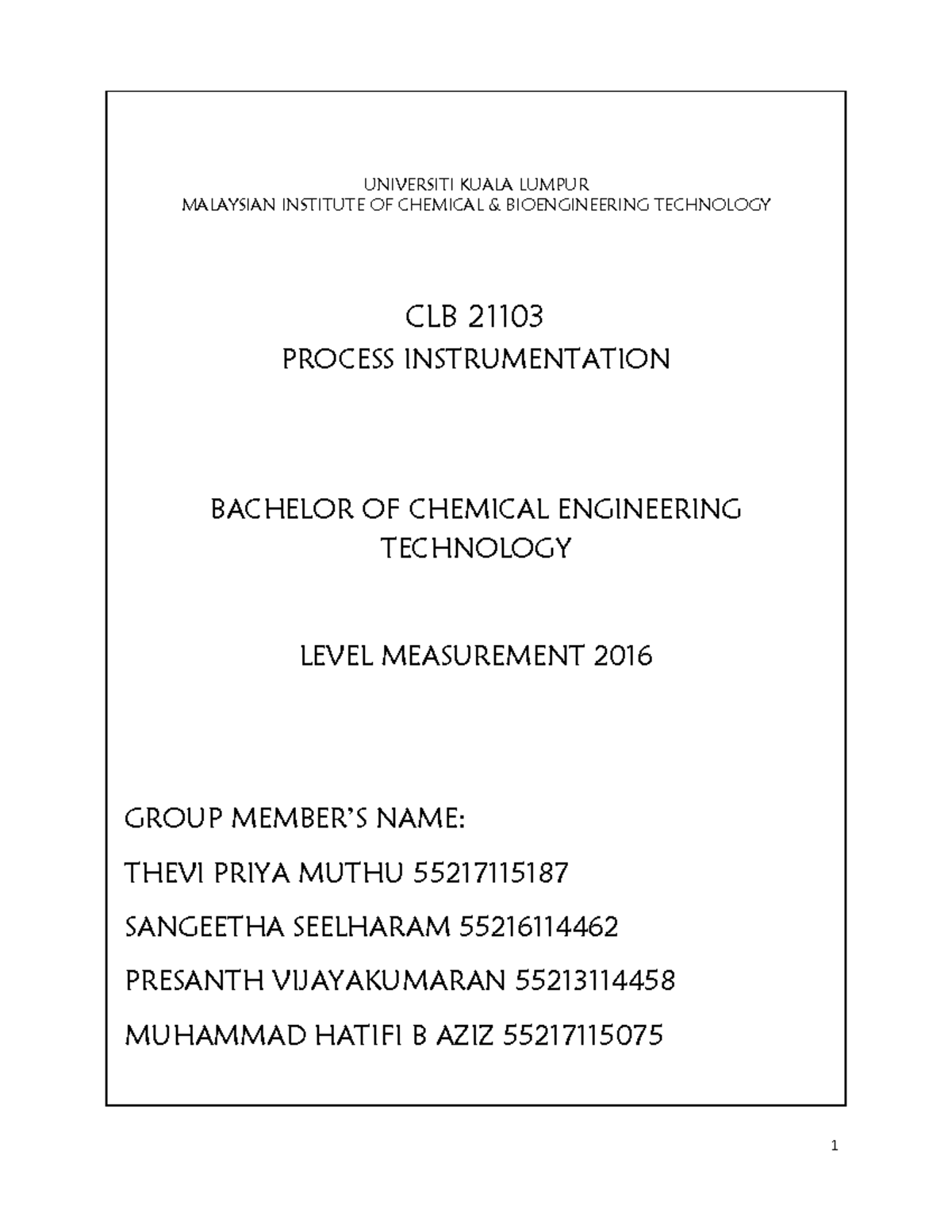 Toaz - lab report - UNIVERSITI KUALA LUMPUR MALAYSIAN INSTITUTE OF ...