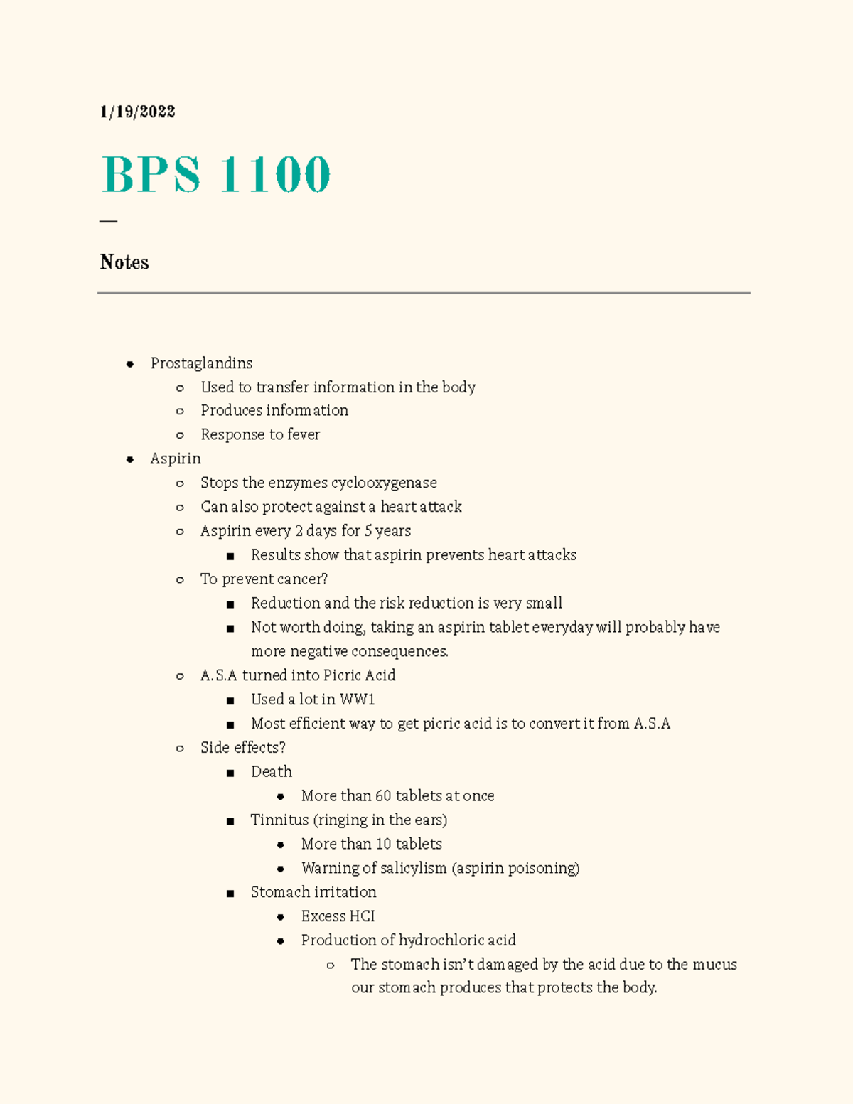BPS Asprin PDF - A.S.A and other drugs - 1/19/ BPS 1100 ___ Notes ...