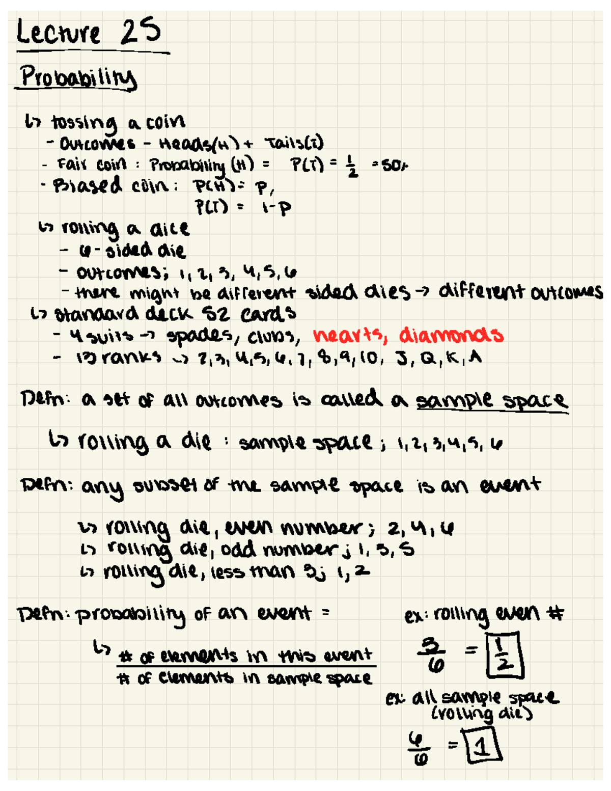 MAT 16B lecture 25 - Lectured Probability tossing a coin Outcomes - Heads/a) + TailsG) Fair coin ...