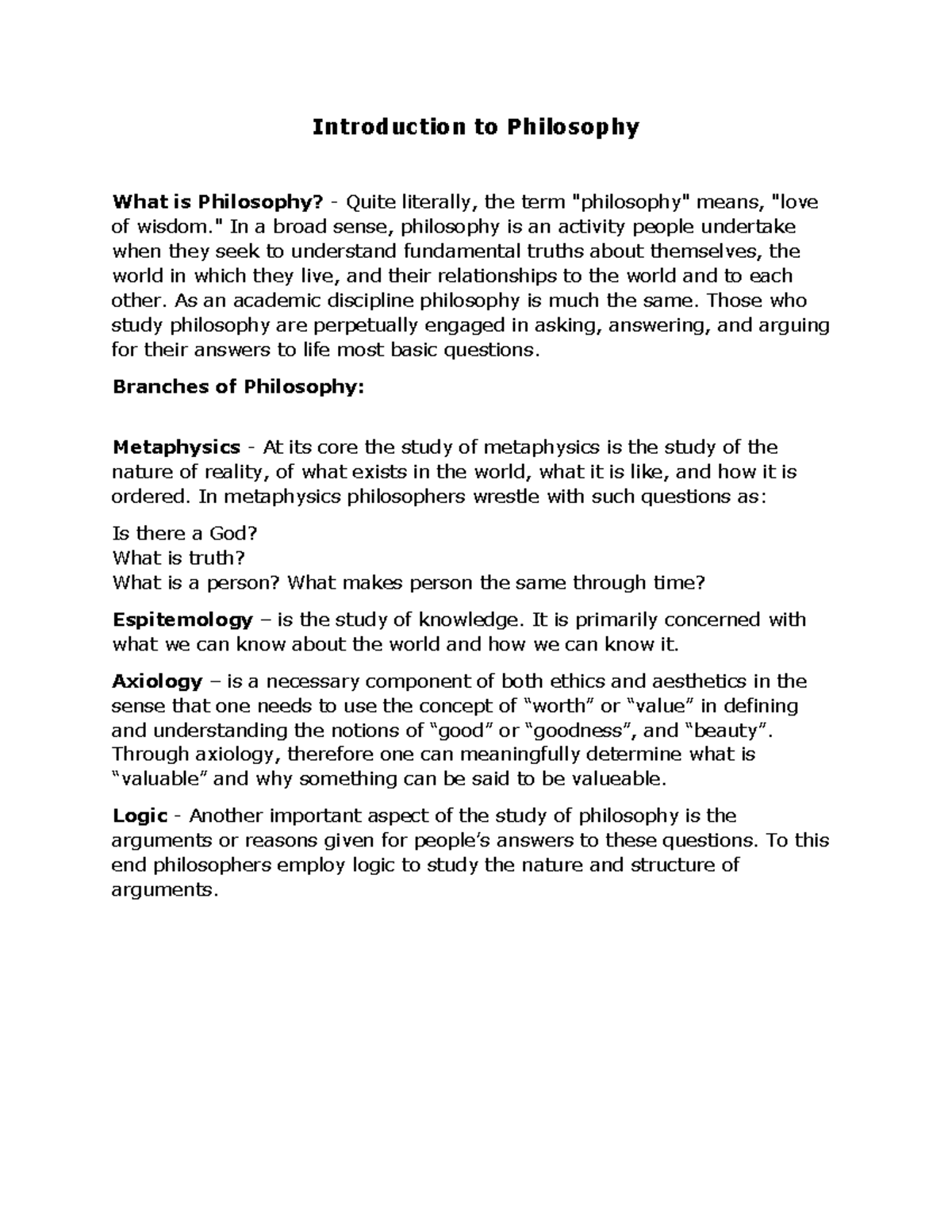 Introduction to Philosophy, Logic - Introduction to Philosophy What is ...