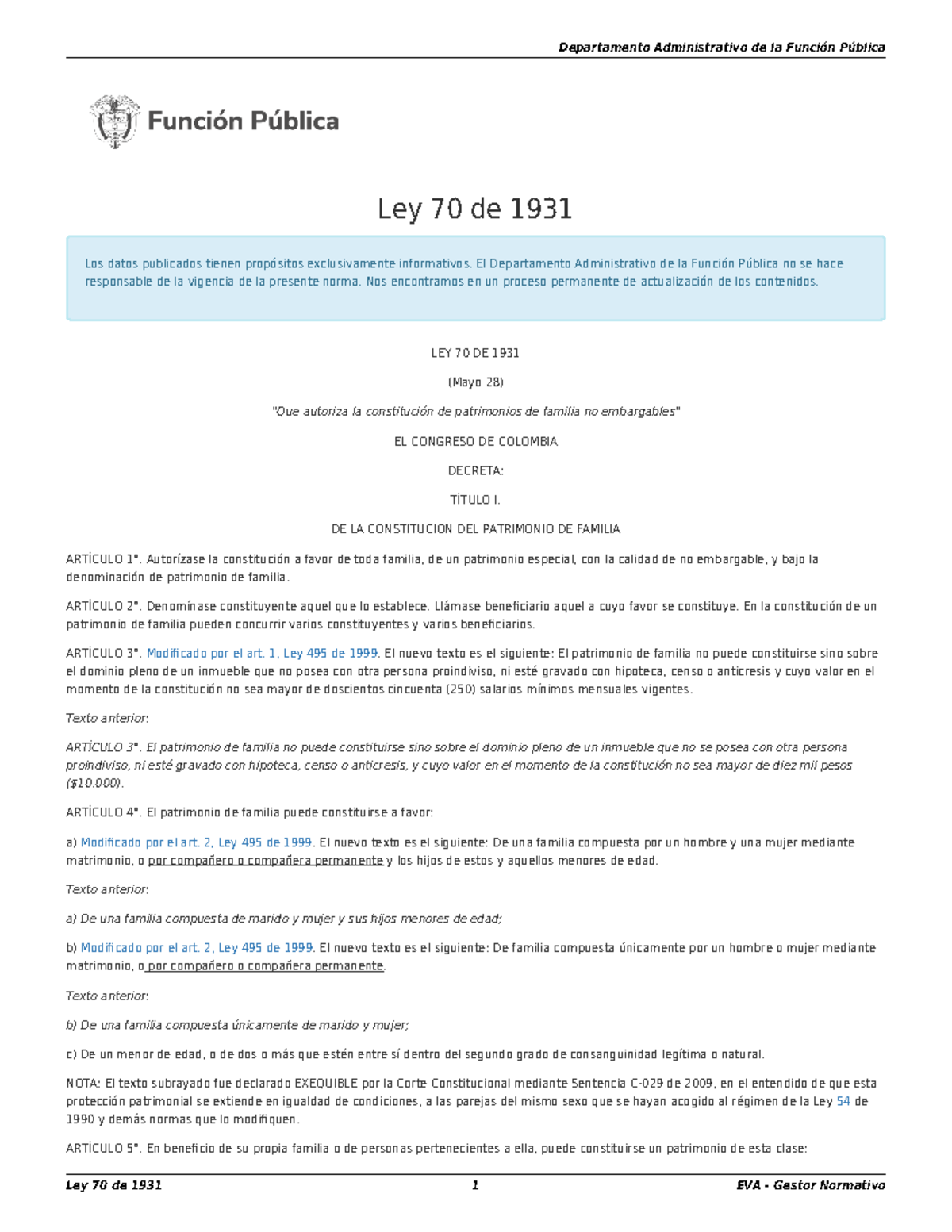 Ley 70 de 1931 - ES LA LEY 70 DE 1931 - Ley 70 de 1931 Los datos ...