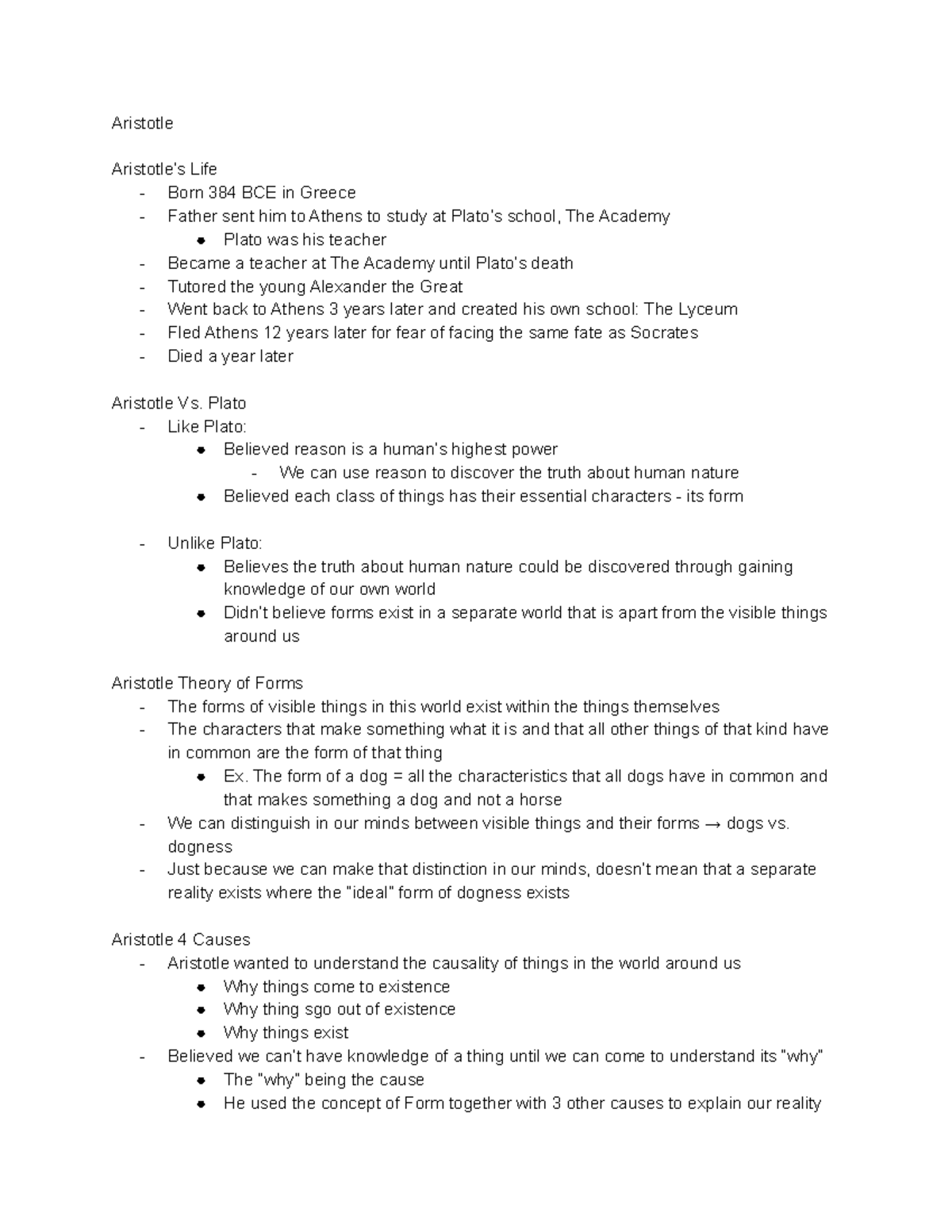 Aristotle - notes from slides - Aristotle Aristotle’s Life - Born 384 ...