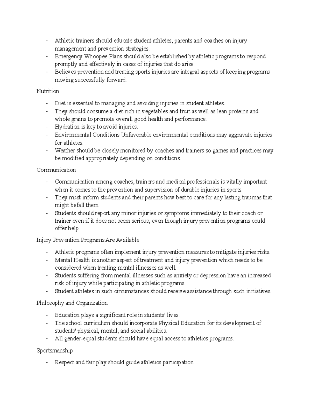 Exercise Fitness and Nutrition Notes 2 - Athletic trainers should ...