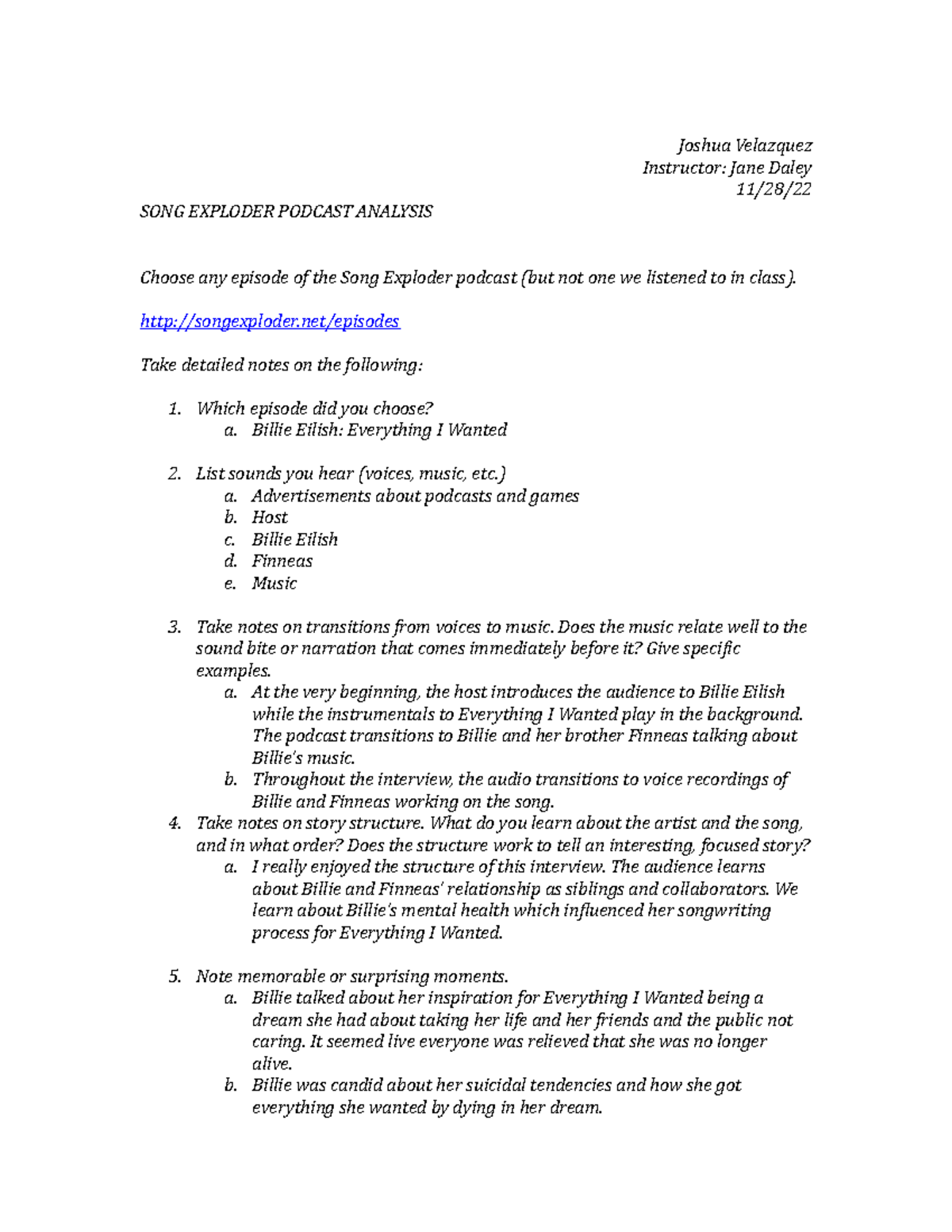 Velazquez Song-Exploder-Analysis - Joshua Velazquez Instructor: Jane ...