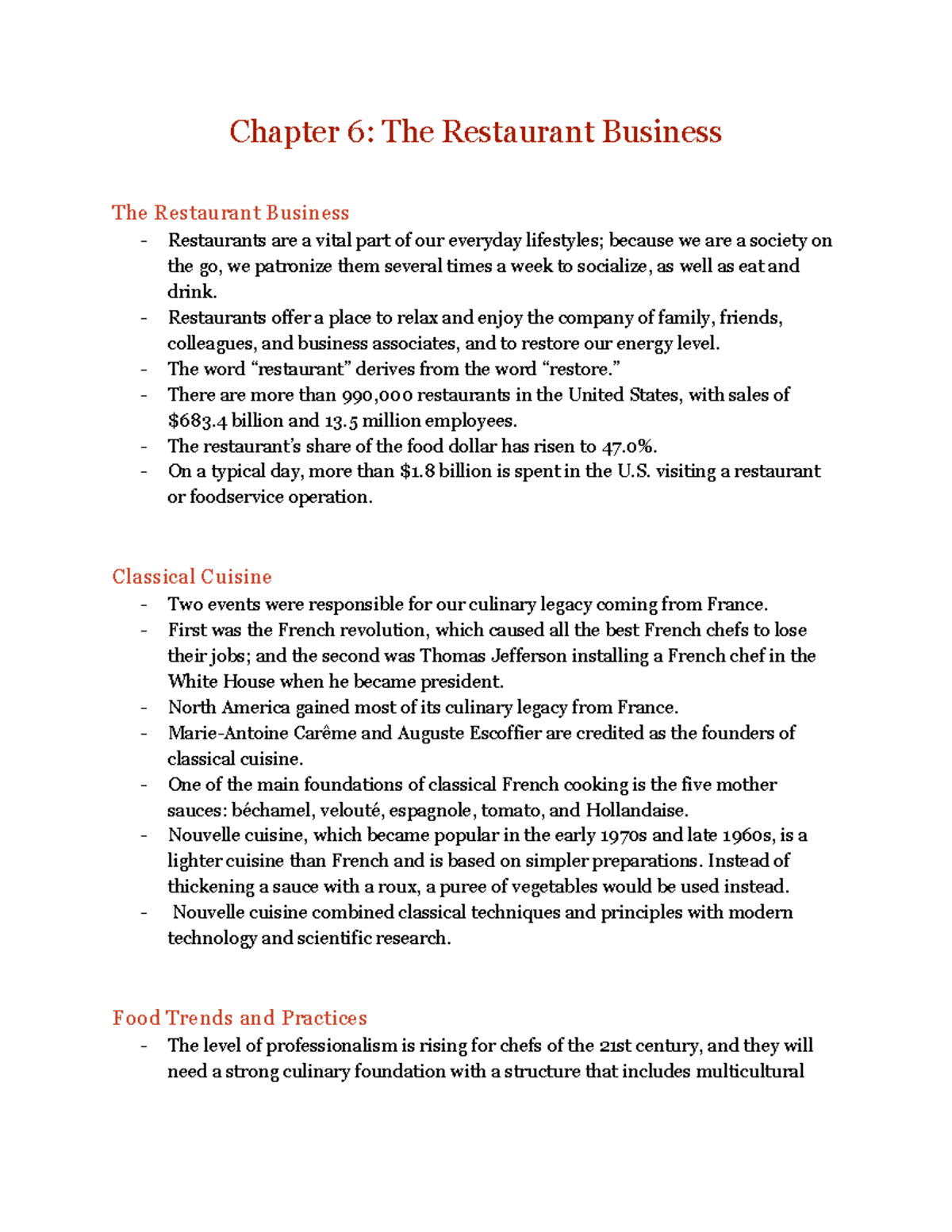 Chapter 6 The Restaurant Business - Chapter 6: The Restaurant Business ...