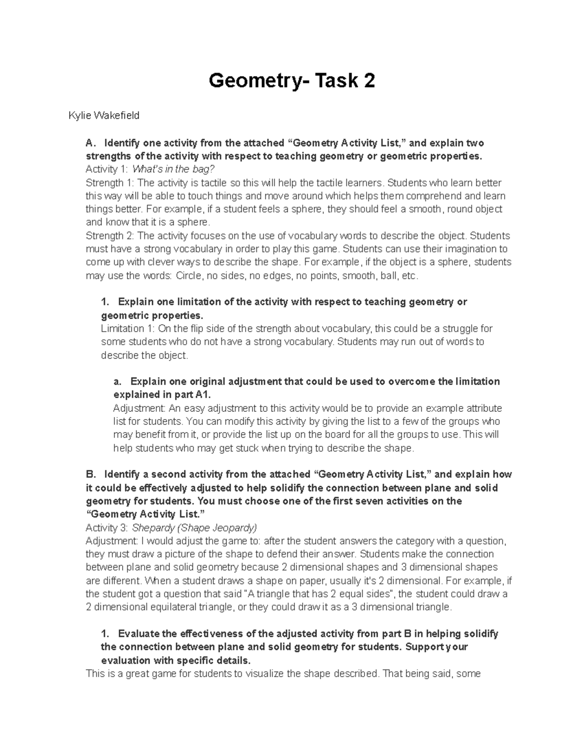 Geometry Task 2 - MATH 5230 - WGU - Studocu