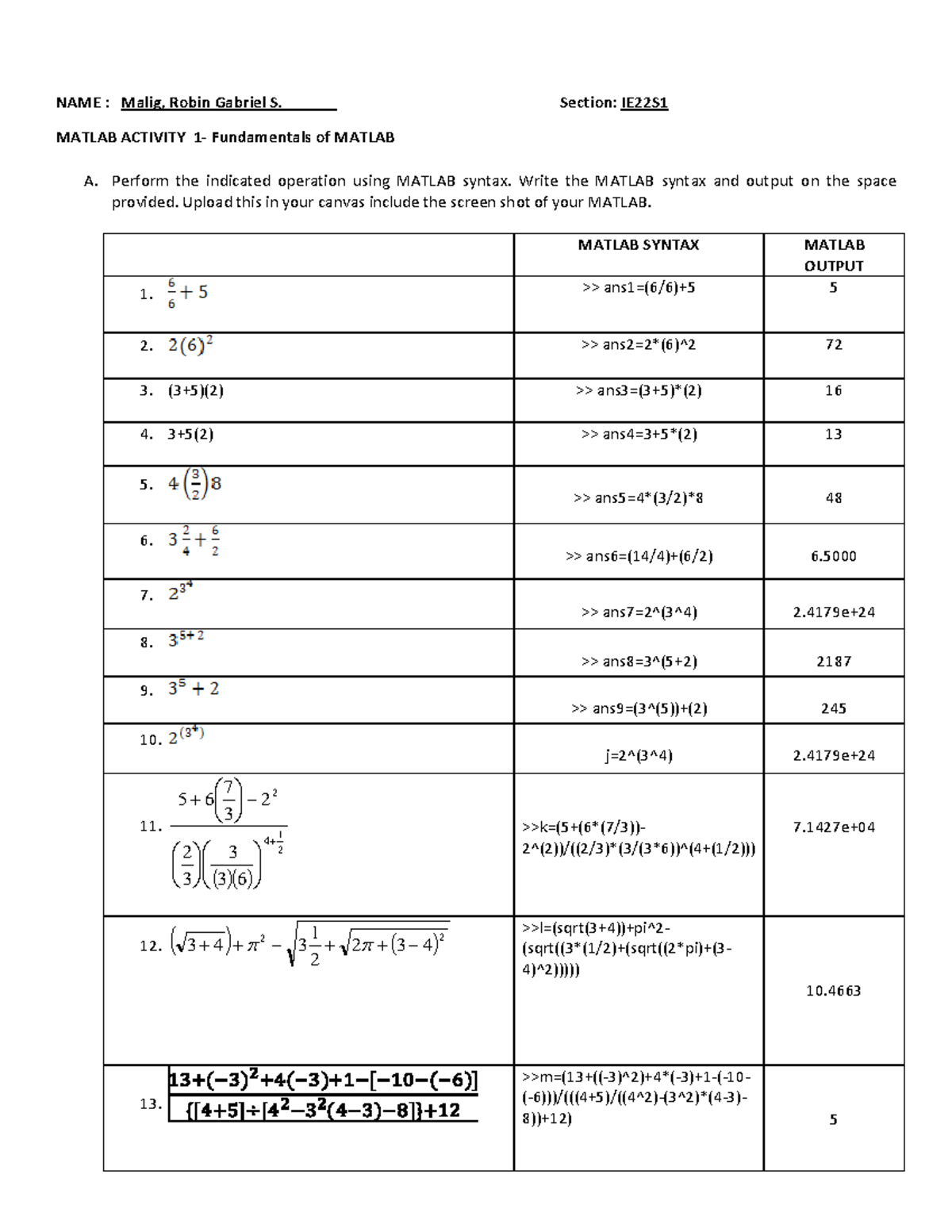 Matlab Activity 1-1-1 KEY SOLUTIONS EXAM - NAME : Malig, Robin Gabriel ...