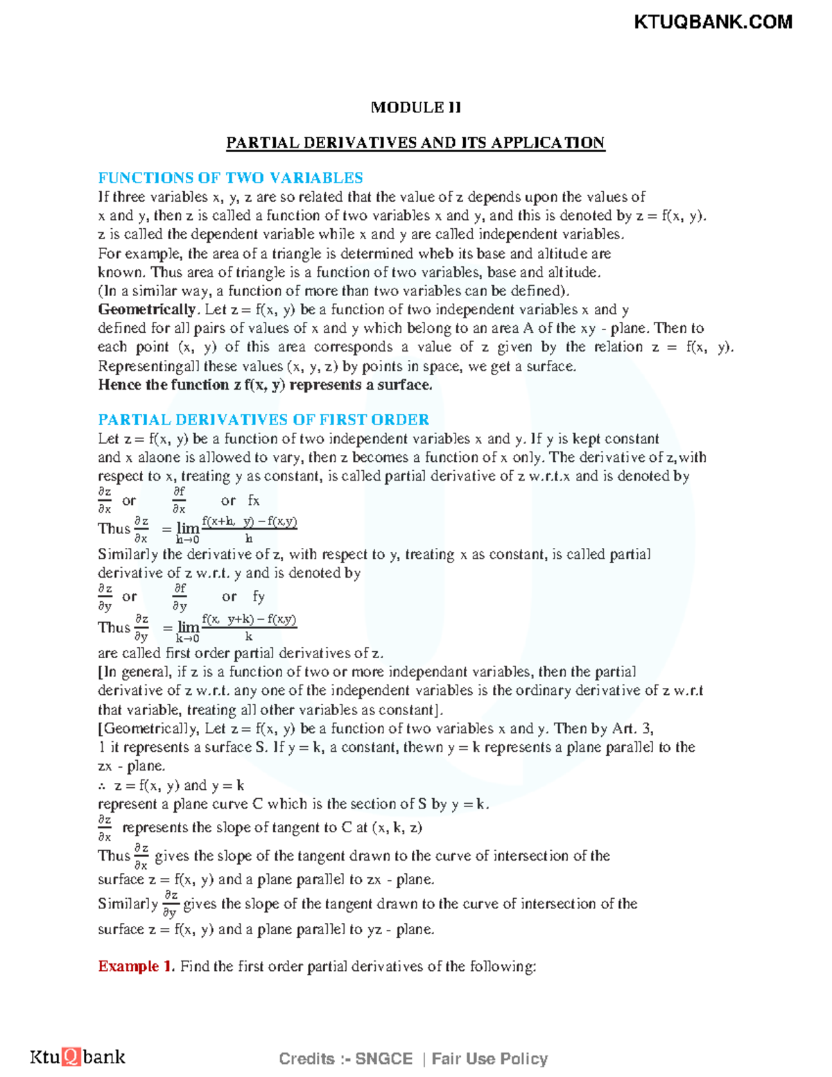 Engineering calculus 2- notes - MODULE II PARTIAL DERIVATIVES AND ITS ...