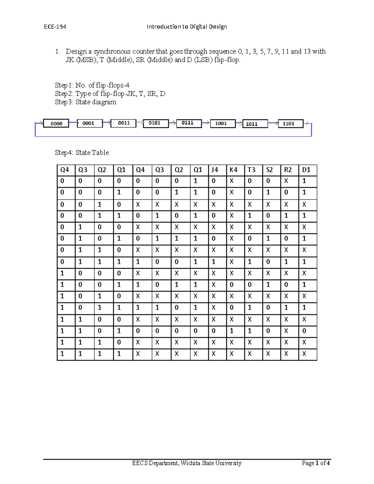Homework 10 - 1. Design a synchronous counter that goes through ...