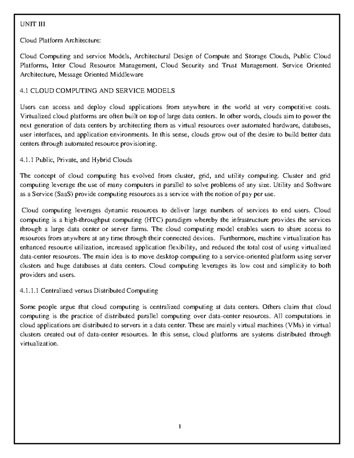 UNIT III - Material - UNIT III Cloud Platform Architecture: Cloud ...
