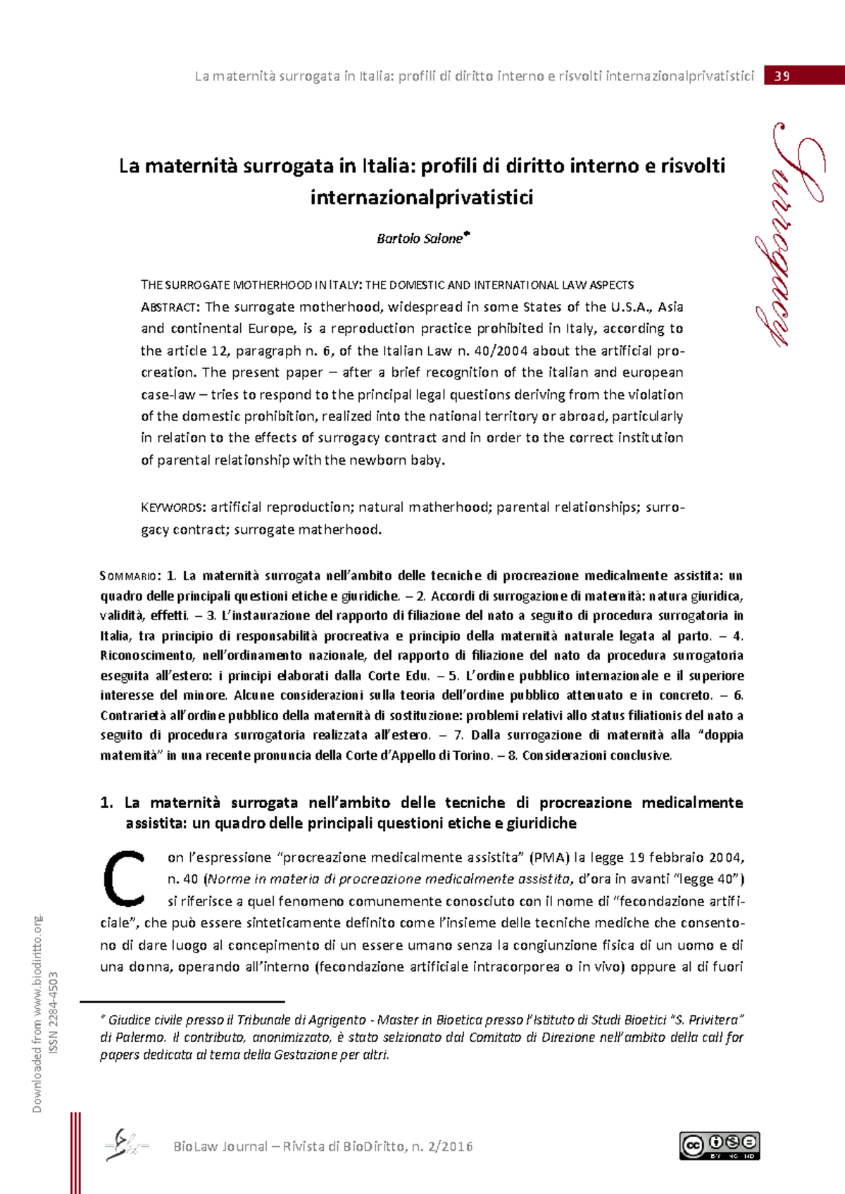 Salone 1 - Profili di diritto interno e risvolti ...