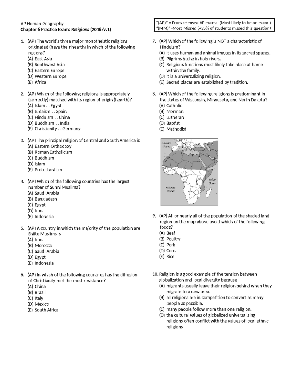 Ch 6 REL Practice EXAM - doops - AP Human Geography Chapter 6 Practice ...