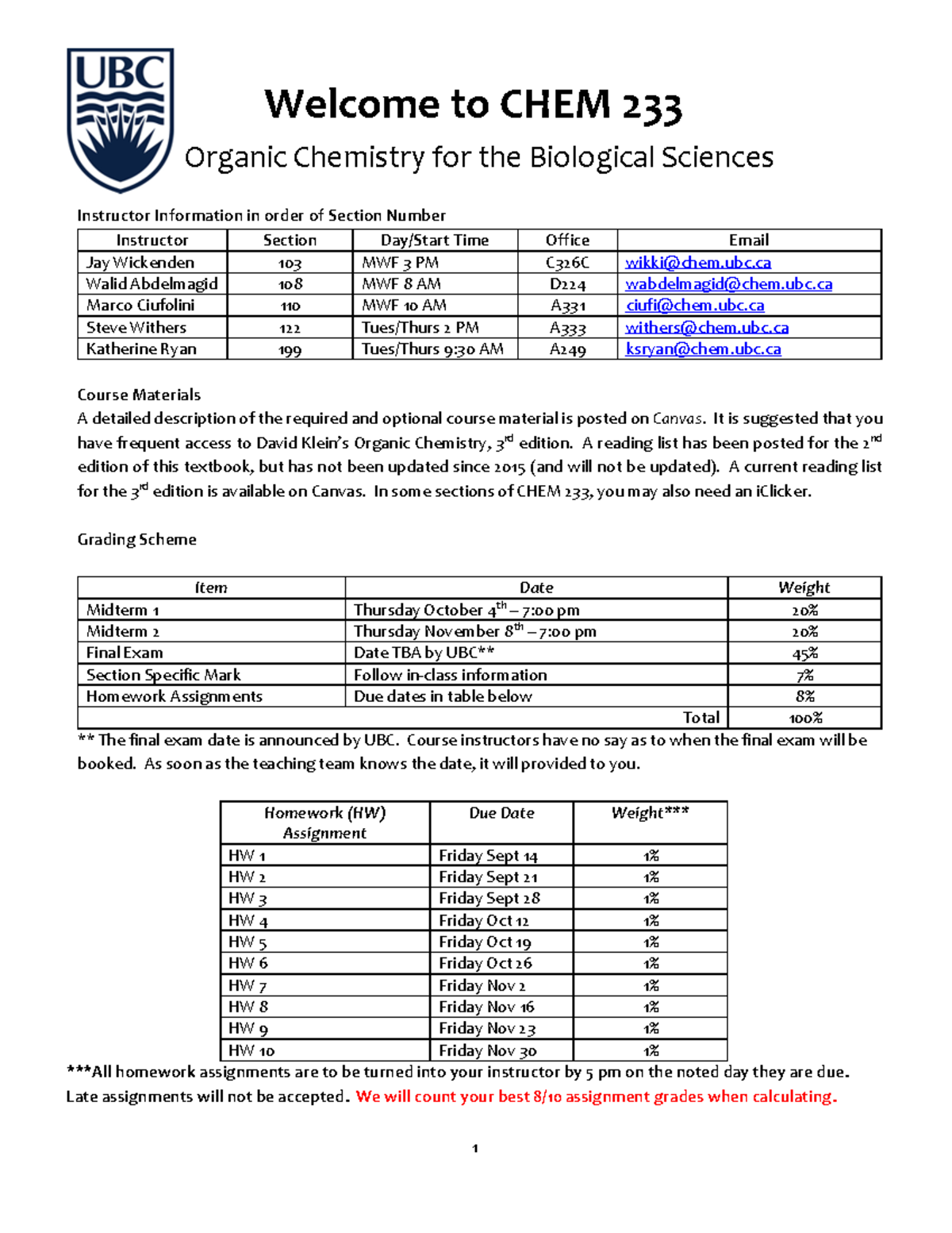UBC Chem233 Organic Chemistry - Welcome to CHEM 233 Organic Chemistry ...