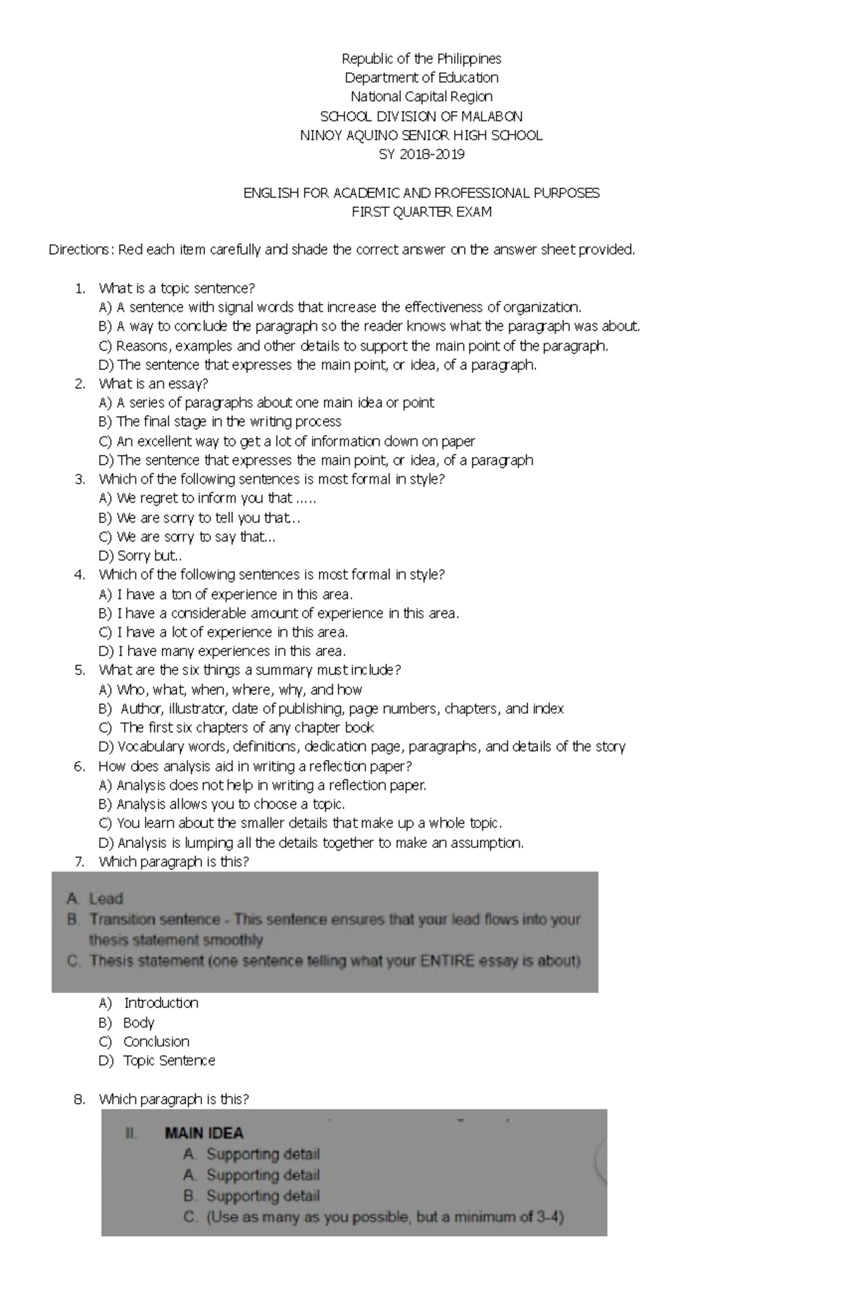 1St quarter exam EAAP - eapp q1 - Republic of the Philippines ...