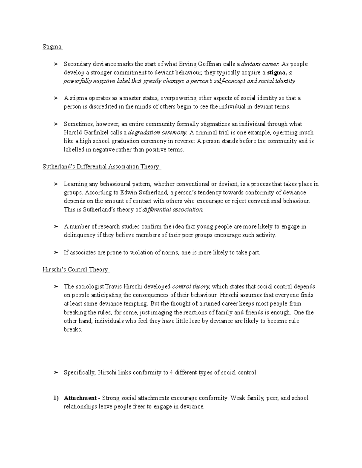 Lecture Notes - Stigma, Theory, Capitalism - Stigma Secondary deviance ...