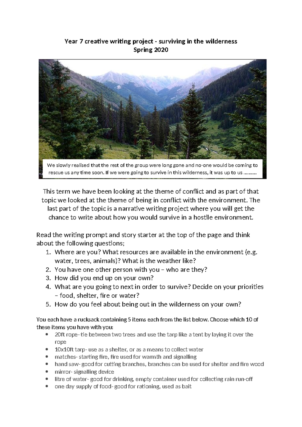 Surviving in the Wilderness - Year 7 creative writing project ...